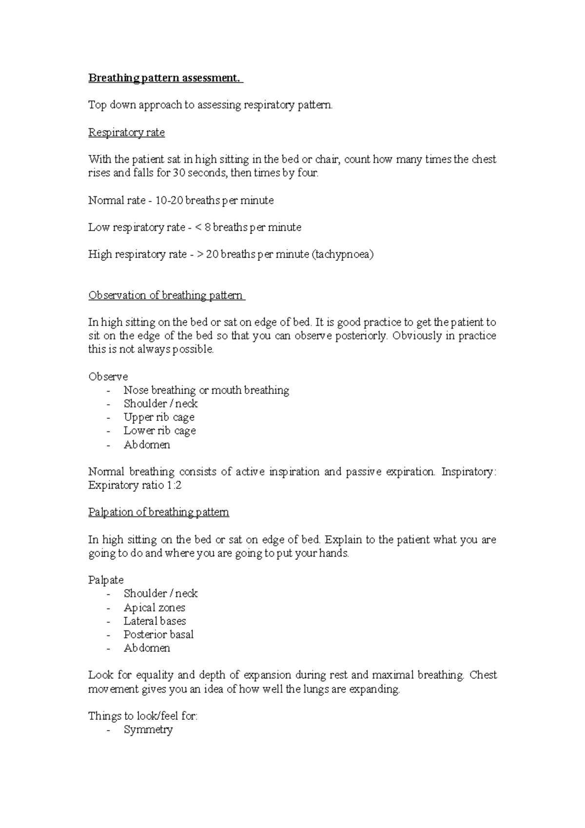 Breathing pattern assessment - Top down approach to assessing ...