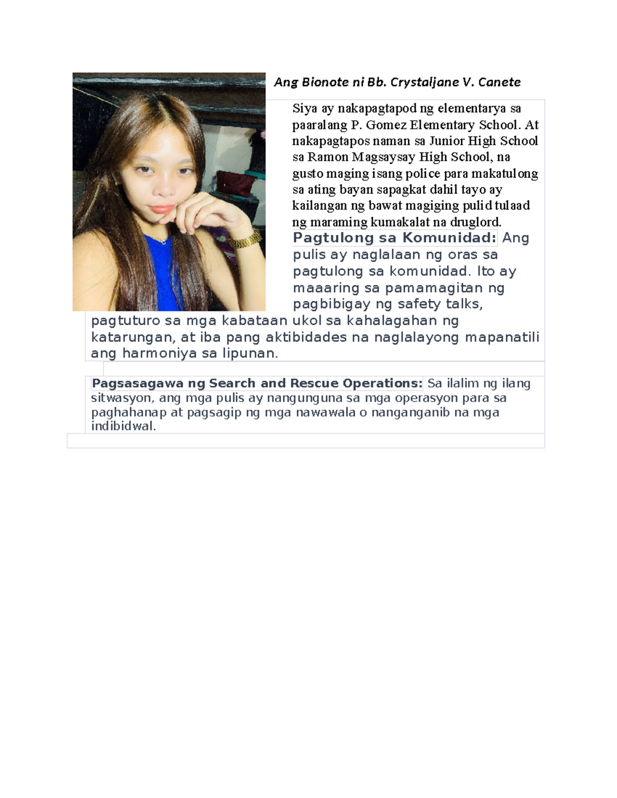 Ang Bionote ni Bb - hhh - Ang Bionote ni Bb. Crystaljane V. Canete Siya ...