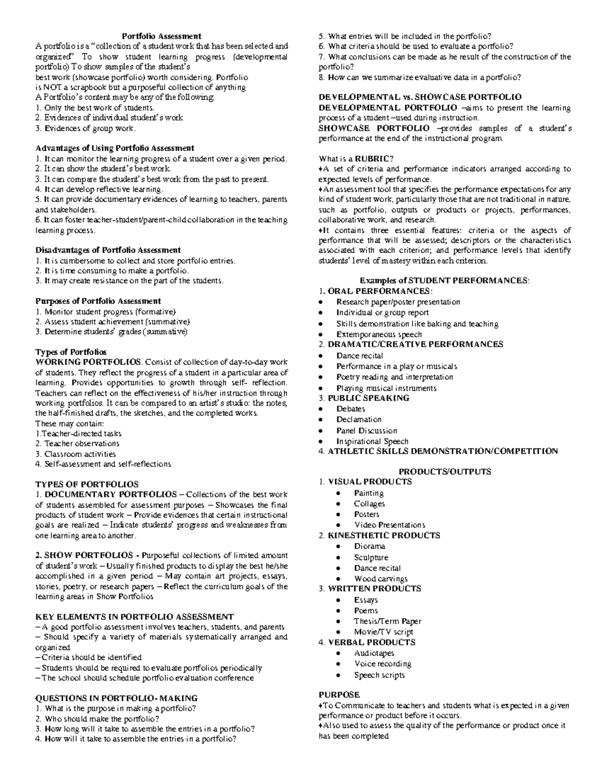 Assessment Reviewer Portfolio Assessment A Portfolio Is A