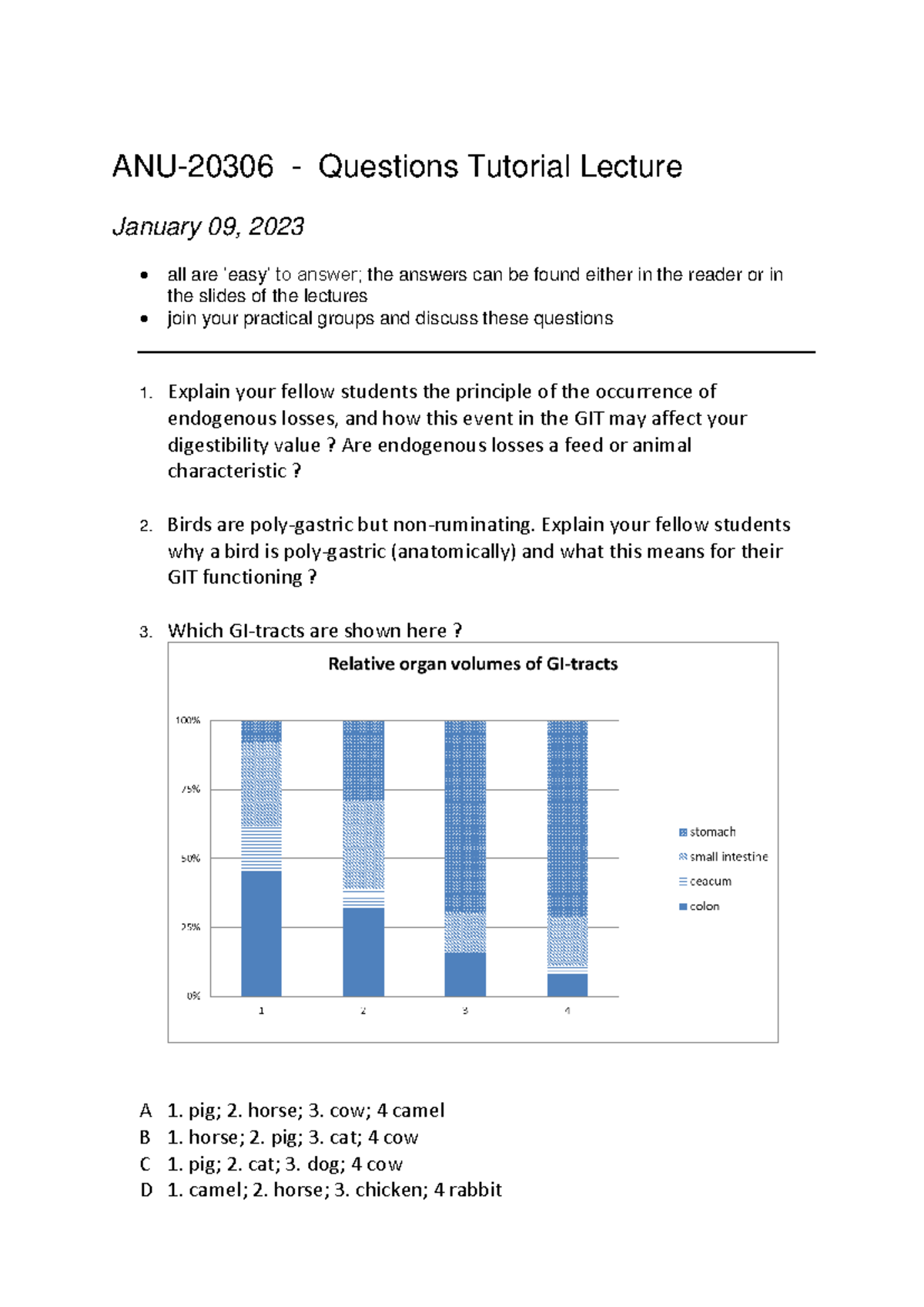 Tutorial lecture 1 questions ANU20306 - ANU-20306 - Questions Tutorial Lecture January 09, 2023 ...