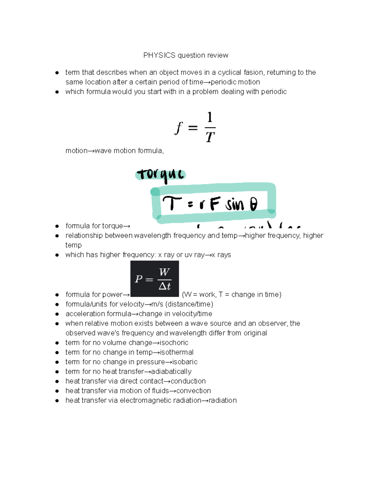 Physics question review - PHYSICS question review term that describes ...