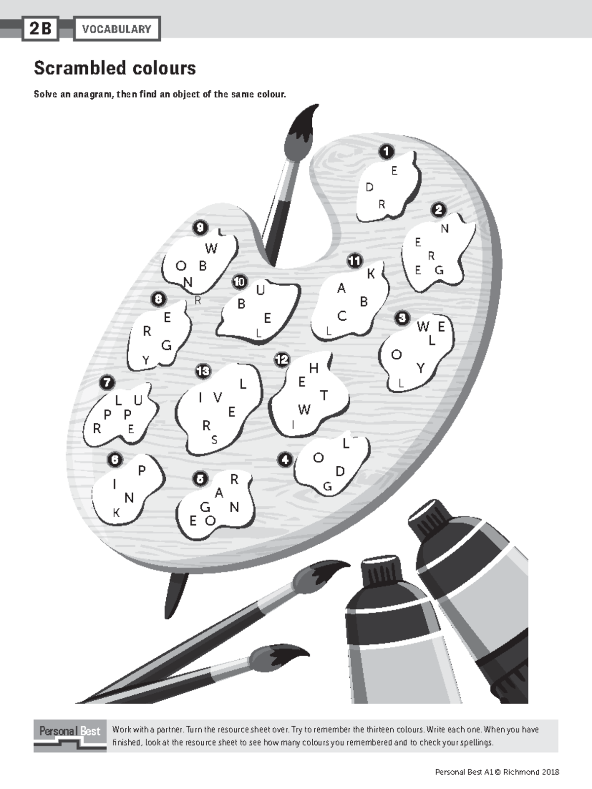 Scrambled colours - Personal Best A1 © Richmond 2018 2B1A VOCABULARY ...