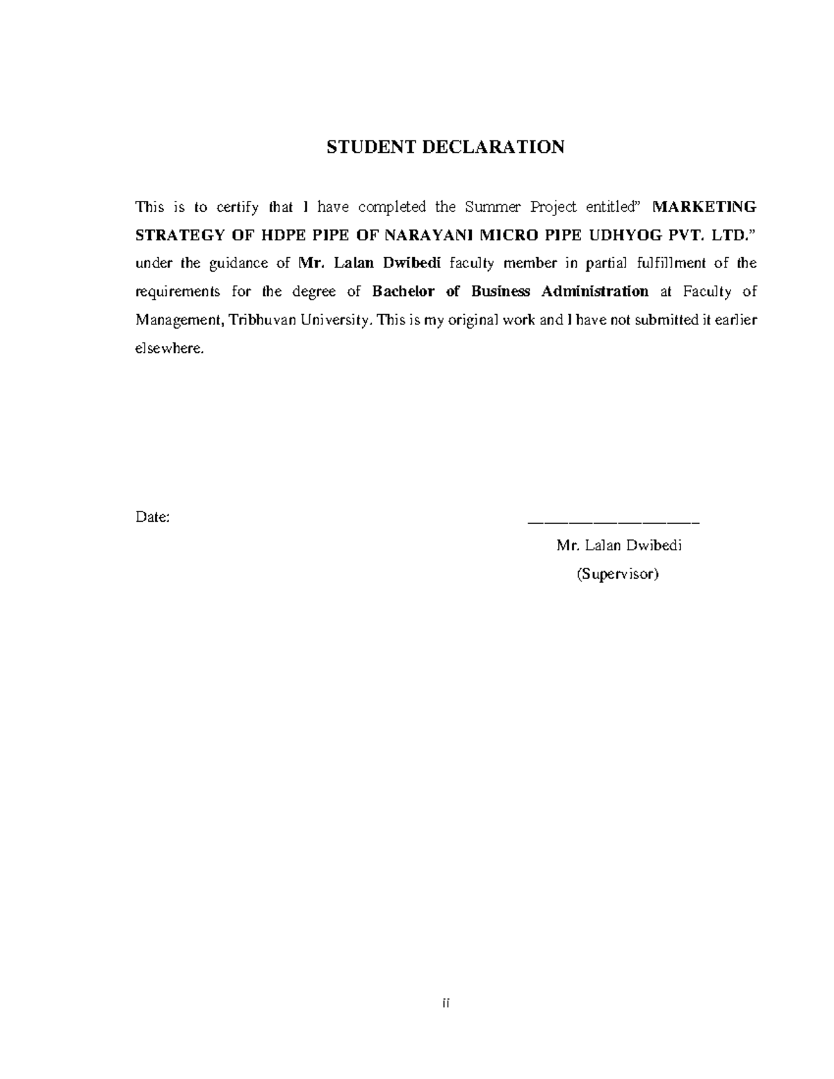 Samit 222 - project report - ii STUDENT DECLARATION This is to certify ...