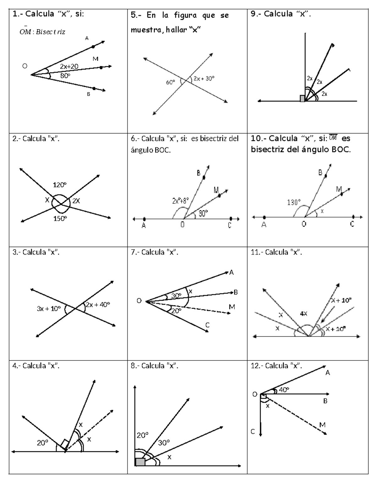 GEO 1 angulos - practica - 1.- Calcula “x”, si: 5.- En la figura que se ...