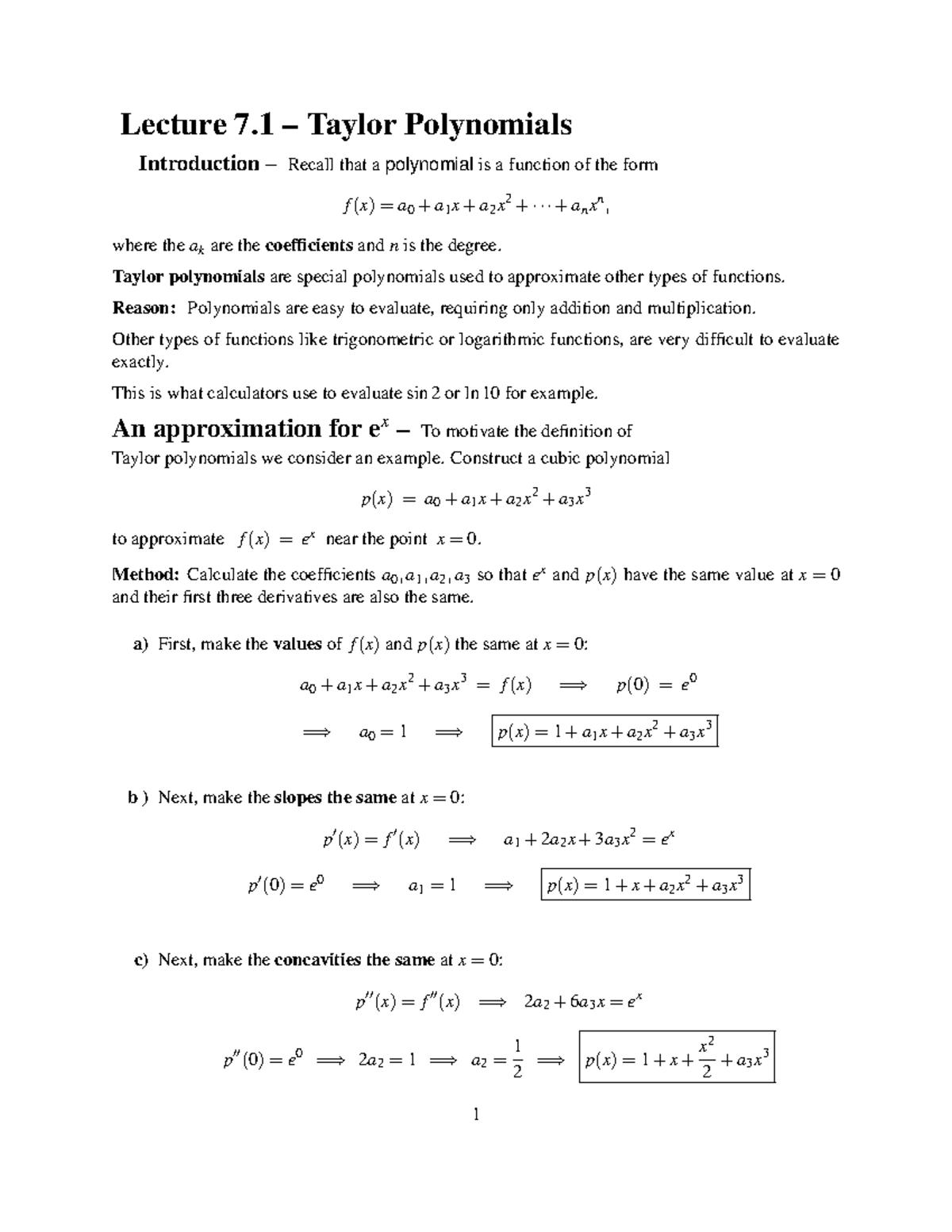 Summary Handout 7 - Lecture 7 – Taylor Polynomials Introduction ...