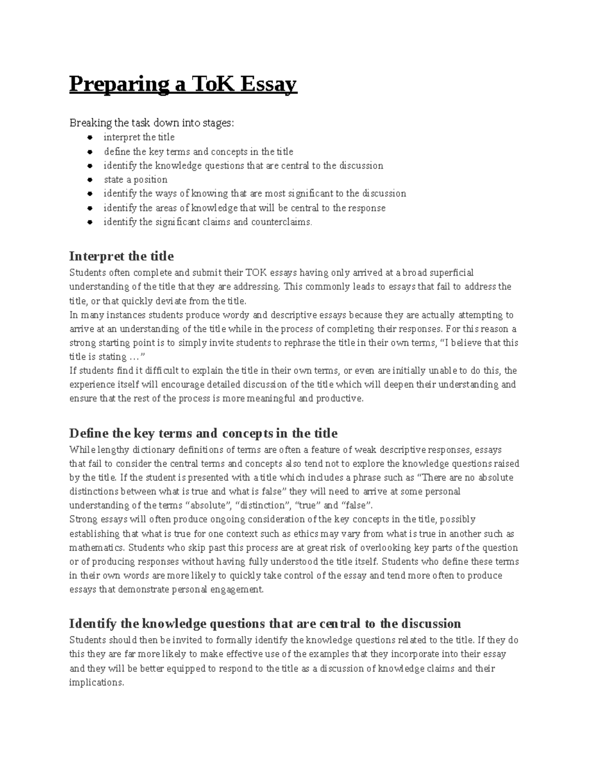 Preparing a To K Essay - Preparing a ToK Essay Breaking the task down ...