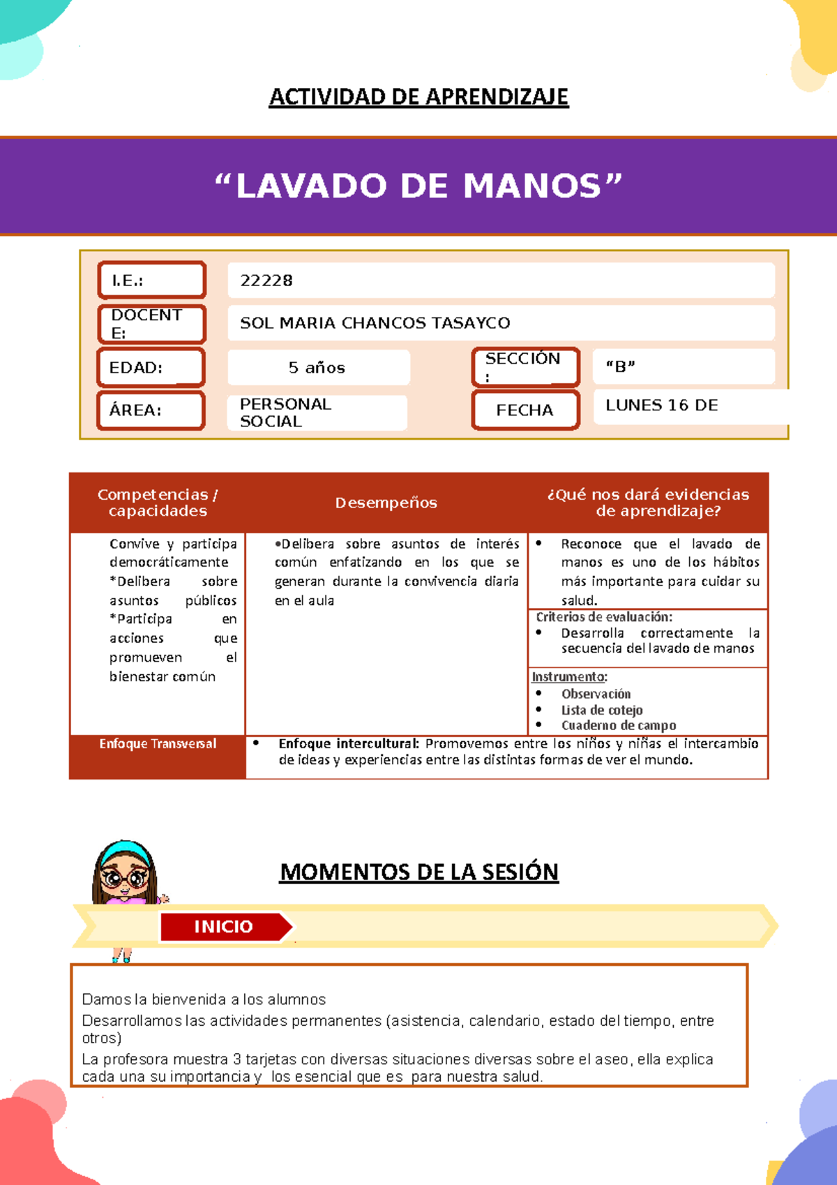 Lavado de manos - educación - ACTIVIDAD DE APRENDIZAJE Competencias ...