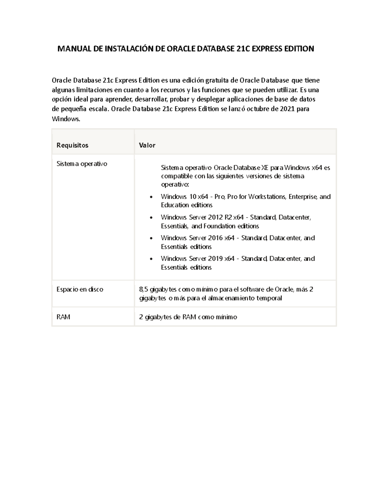 Manual DE Instalación DE Oracle XE - MANUAL DE INSTALACIÓN DE ORACLE ...