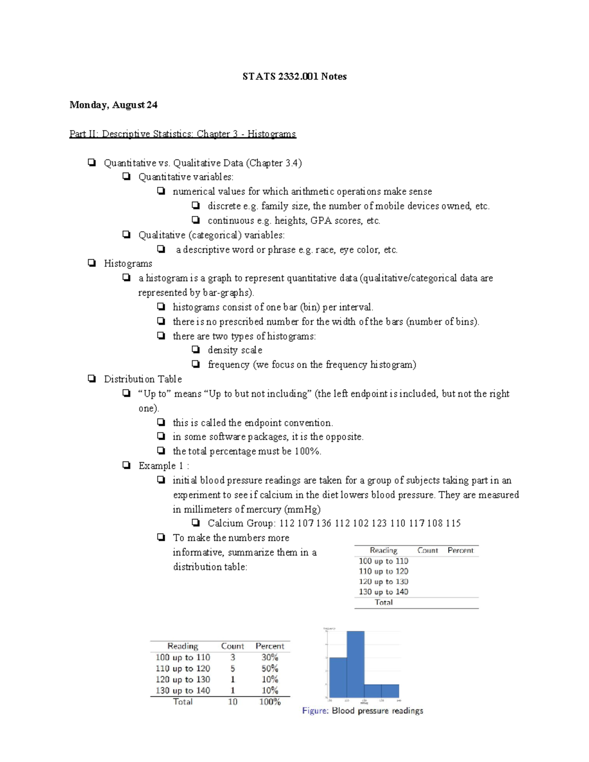 Chapter 3 & 4 - Lecture notes 3-4 - STATS 2332 Notes Monday, August 24 ...