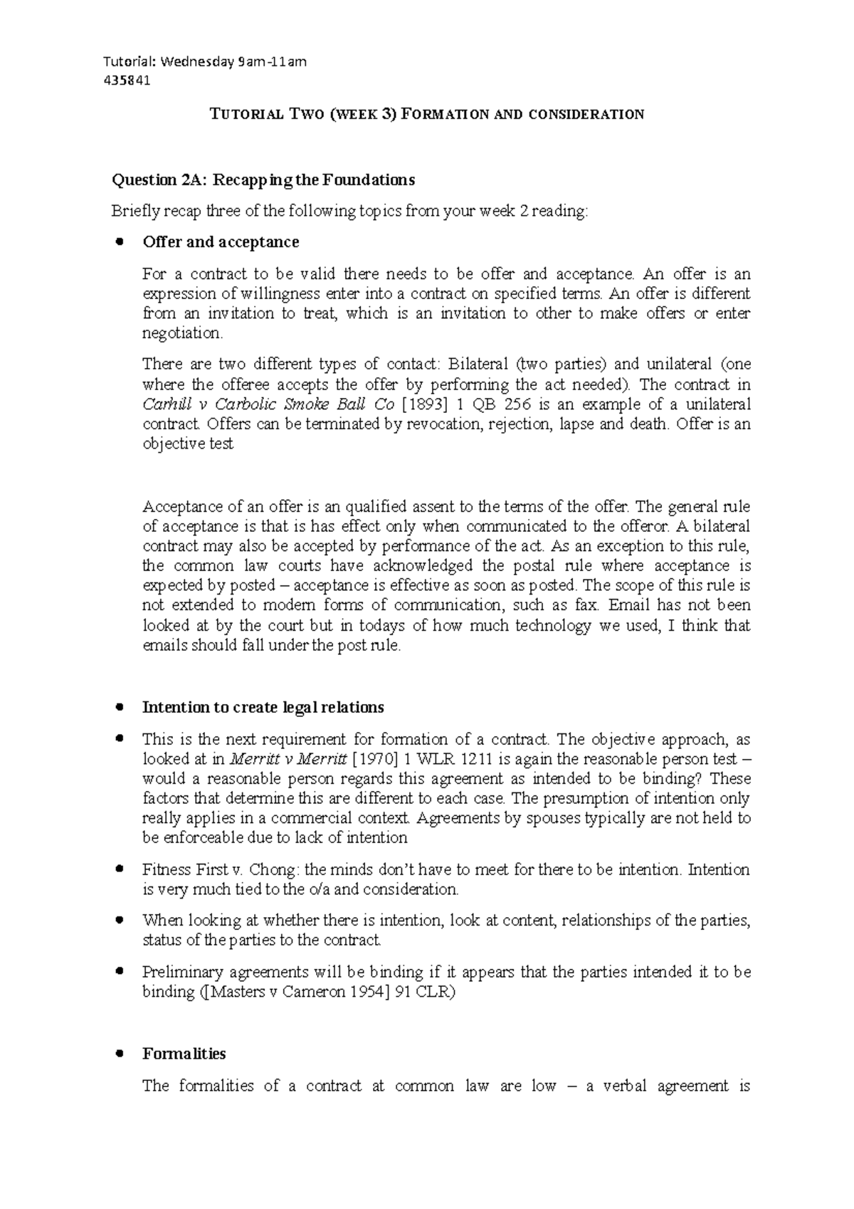 Tutorial Two Paper - Week 3 - Tutorial: Wednesday 9am-11am 435841 ...