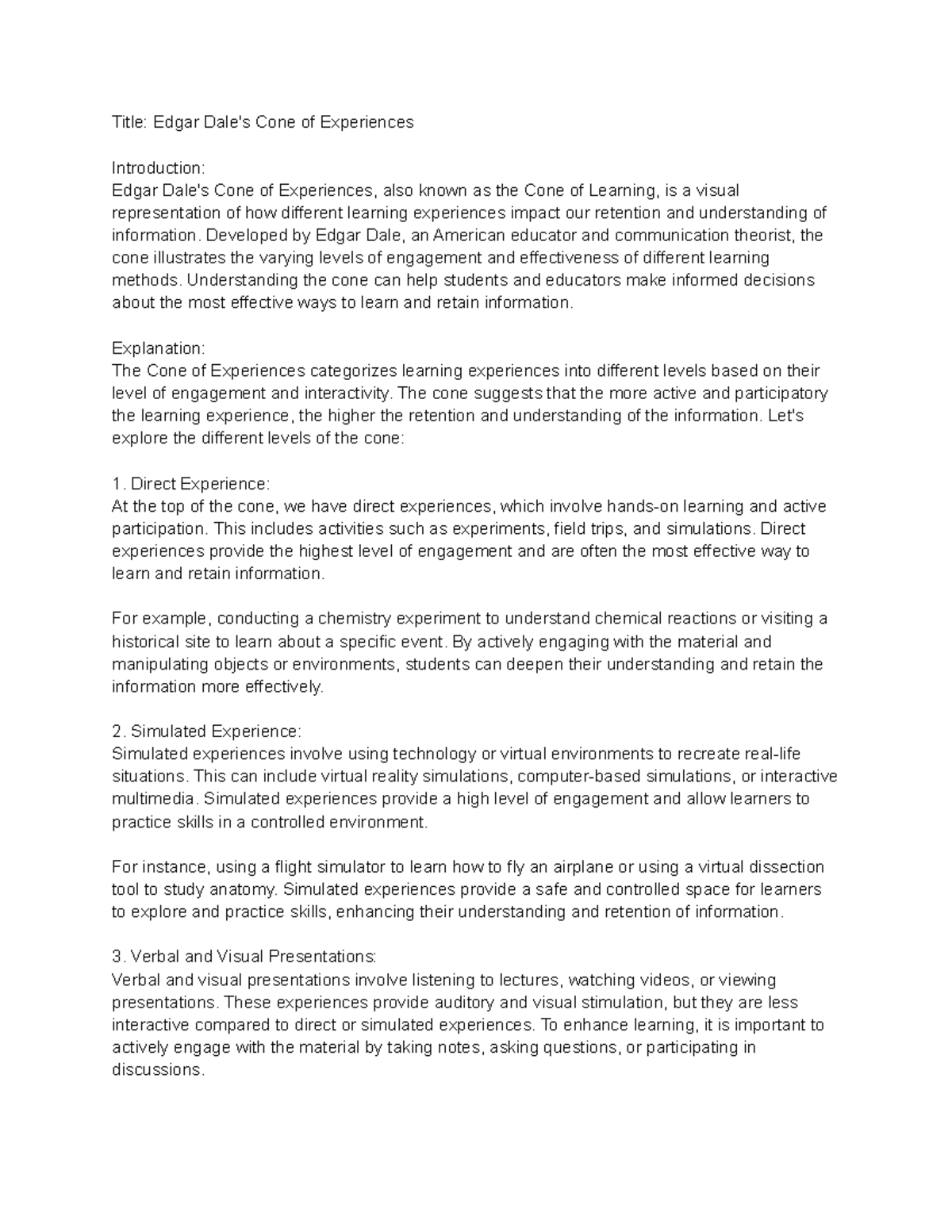 Reviewer-TTL-1 - Okay - Title: Edgar Dale's Cone of Experiences ...