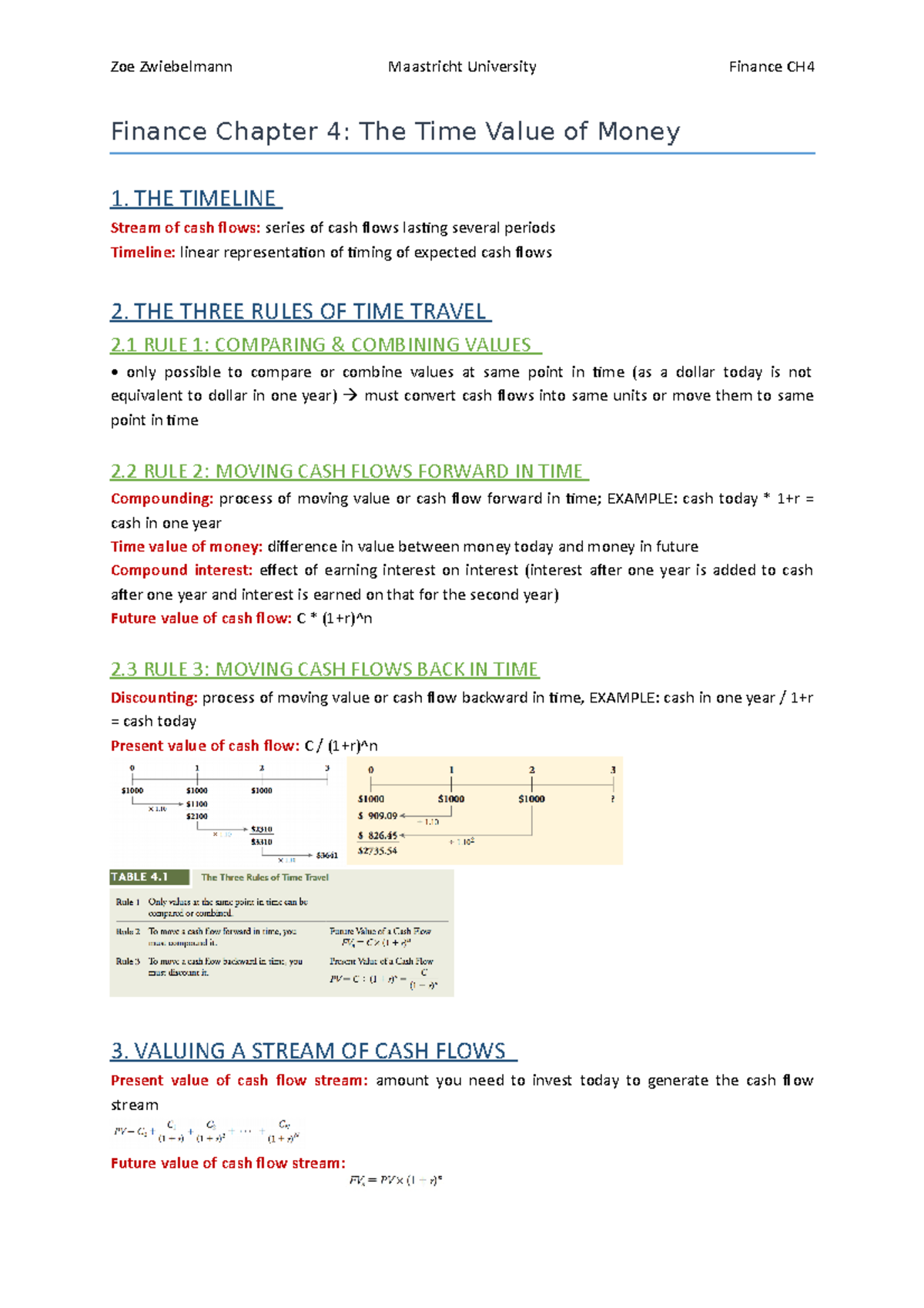 Finance Chapter 4 - THE TIMELINE Stream of cash flows: series of cash ...