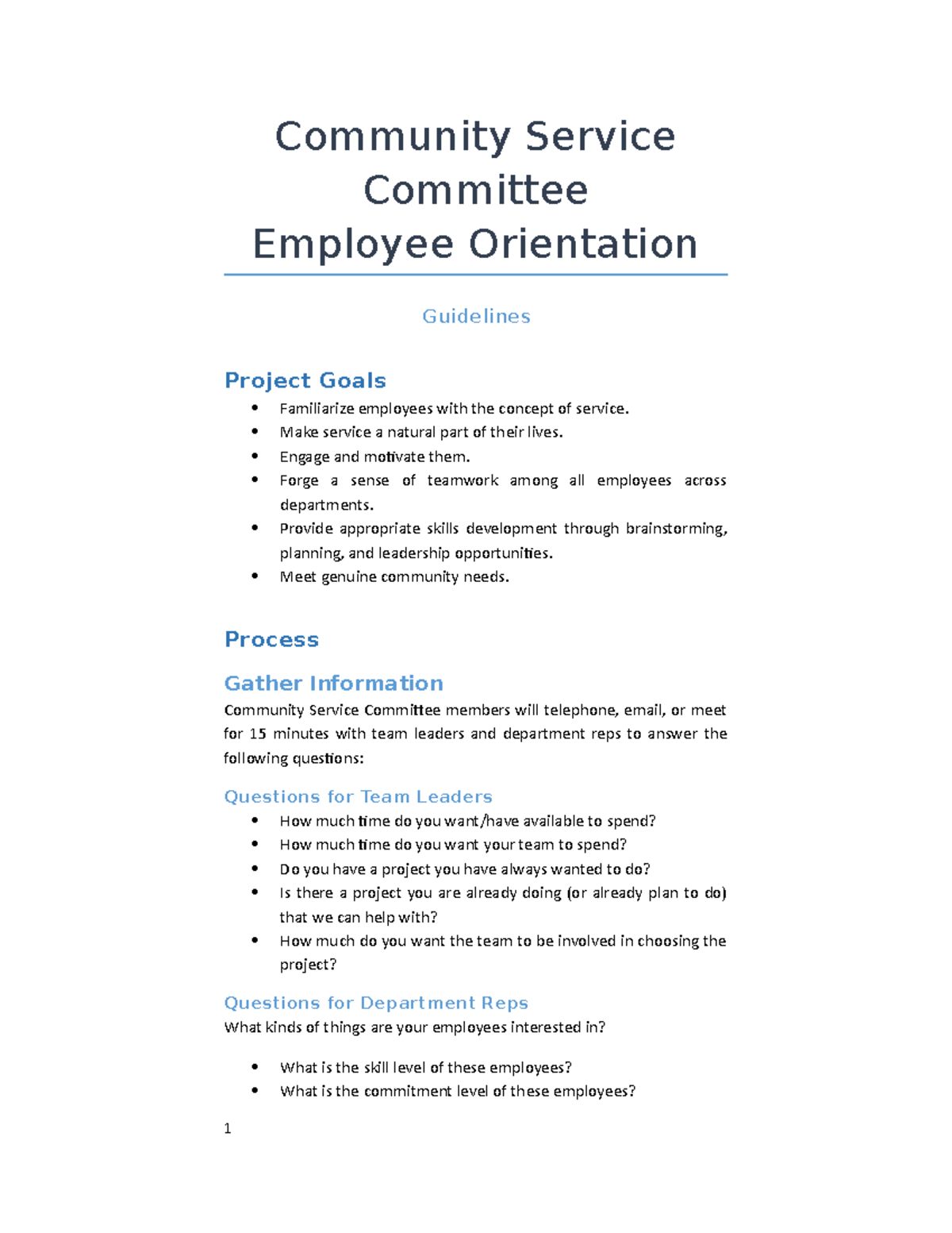Guidelines - Employee Orientation - Community Service Committee ...