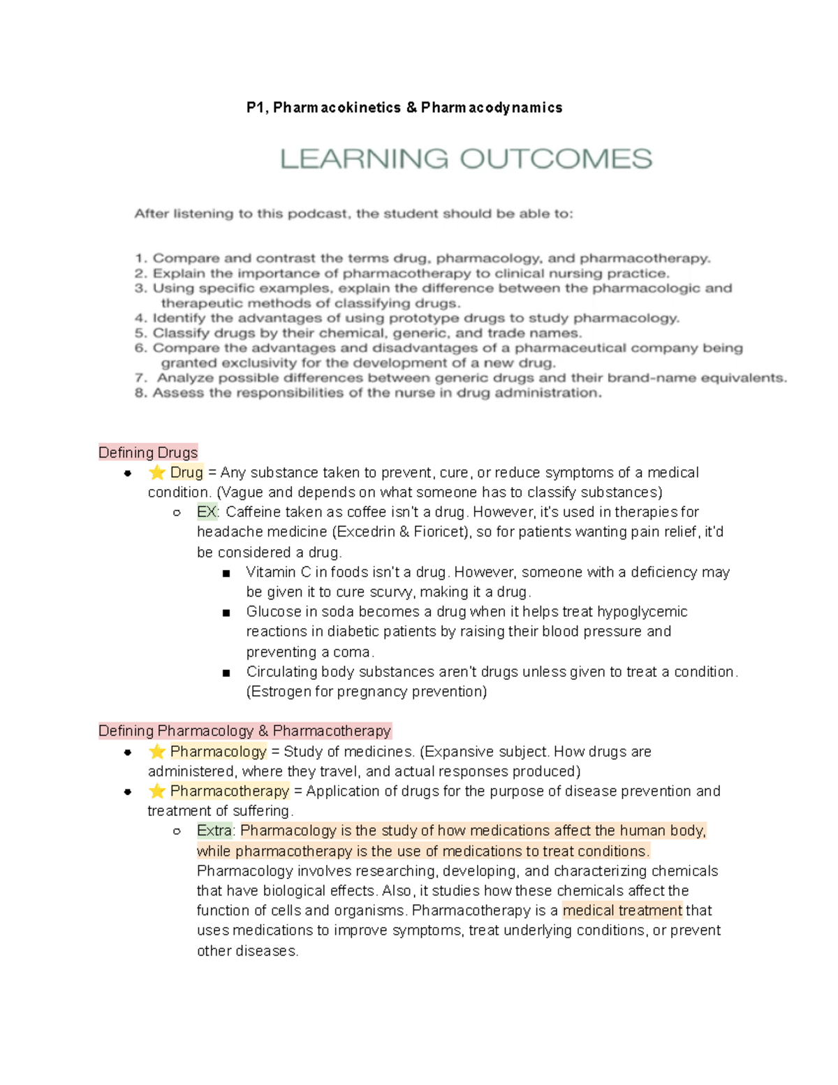 P1/L1 Notes (304) - P1, Pharmacokinetics & Pharmacodynamics Defining ...