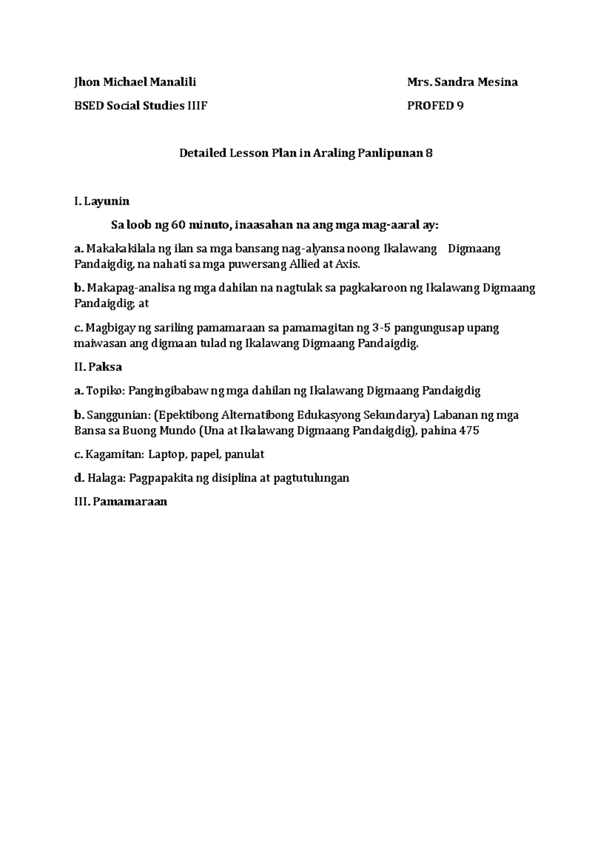 Manalili detailed-LP-profed 9 - Jhon Michael Manalili Mrs. Sandra ...