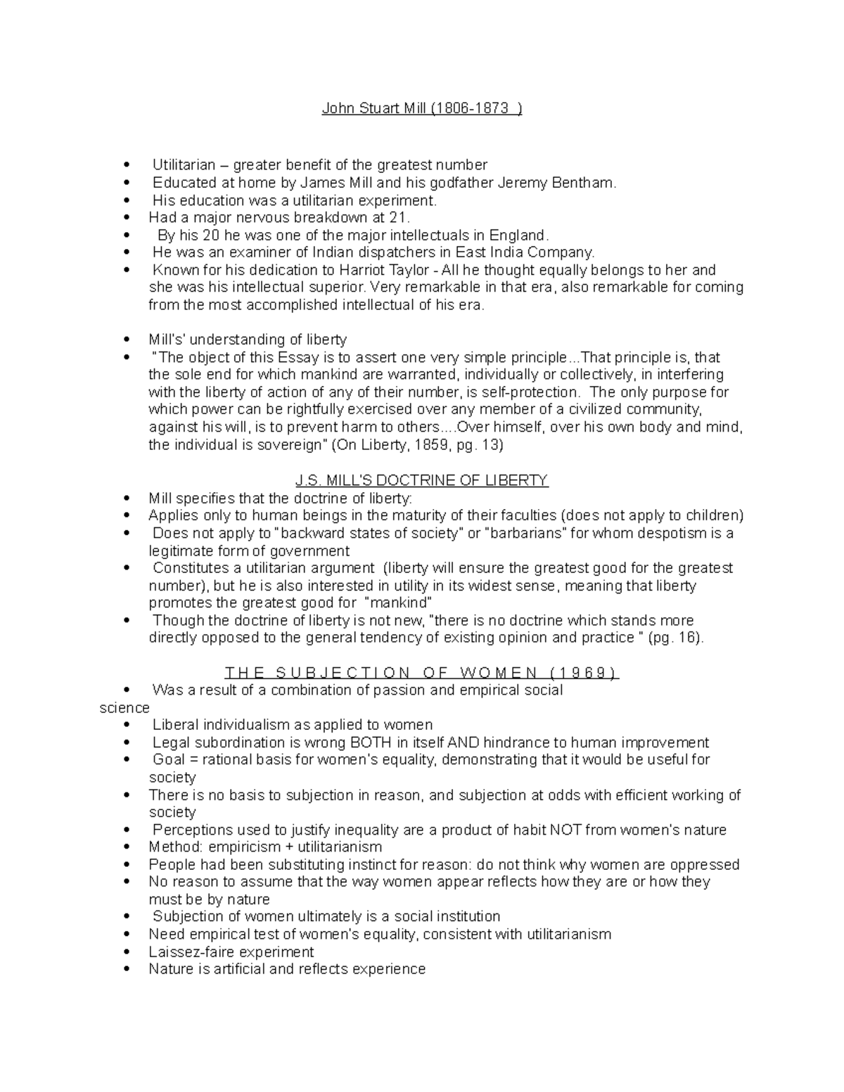 John Stuart Mill Intro - Gender and Political Theory MWF F22 - John ...