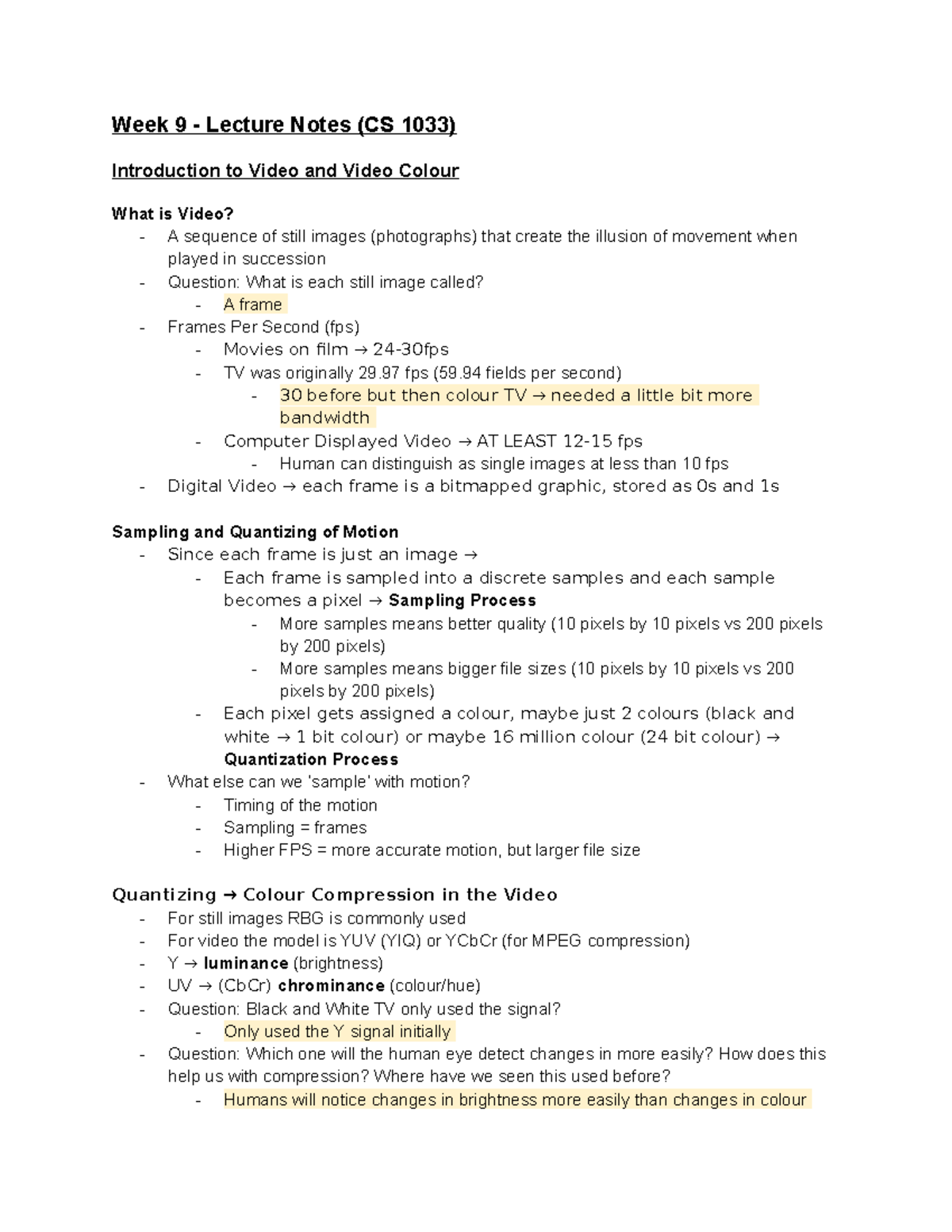 Week 9 - Lecture Notes (CS 1033) - Week 9 - Lecture Notes (CS 1033 ...