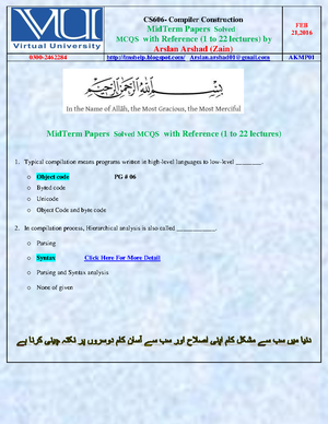 CS606 Finalterm Solved MCQs With Referencesby Moaaz - CS606- compiler instruction Solved MCQS ...
