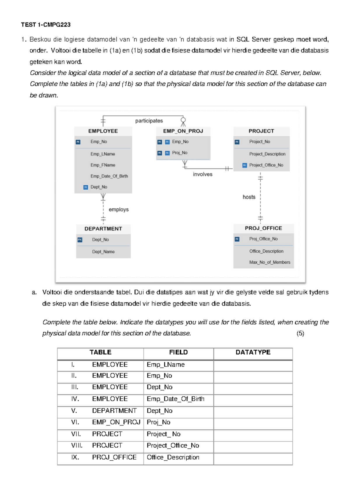 CMPG223Class Test - practice test - TEST 1-CMPG 1. Beskou die logiese ...