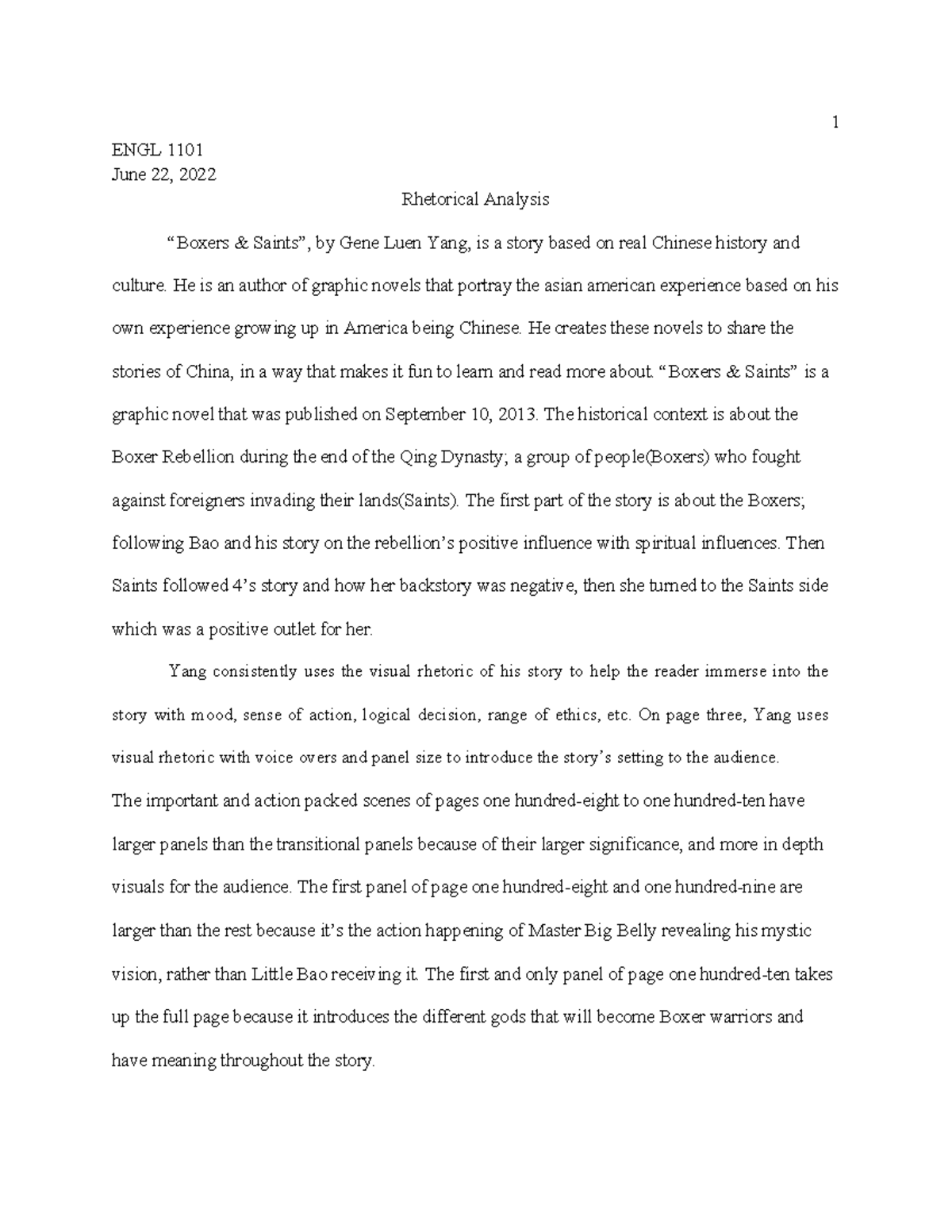 Rhetorical Analysis Example 4 - 1 ENGL 1101 June 22, 2022 Rhetorical ...