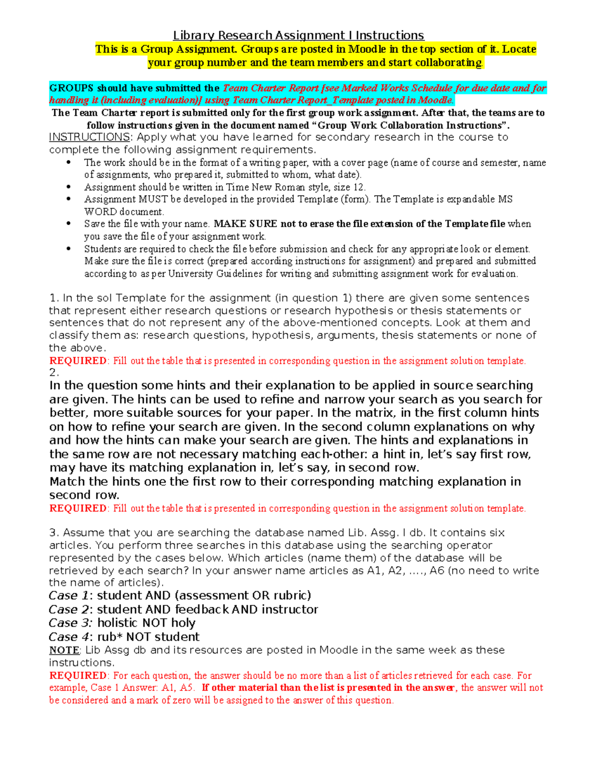 Library Assignment I Instructions - Library Research Assignment I ...