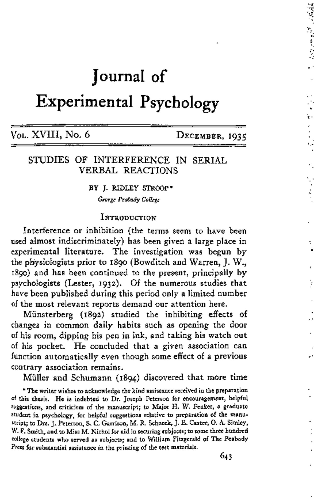 Stroop - Studies OF Interference IN Serial Verbal Reactions - Journal ...