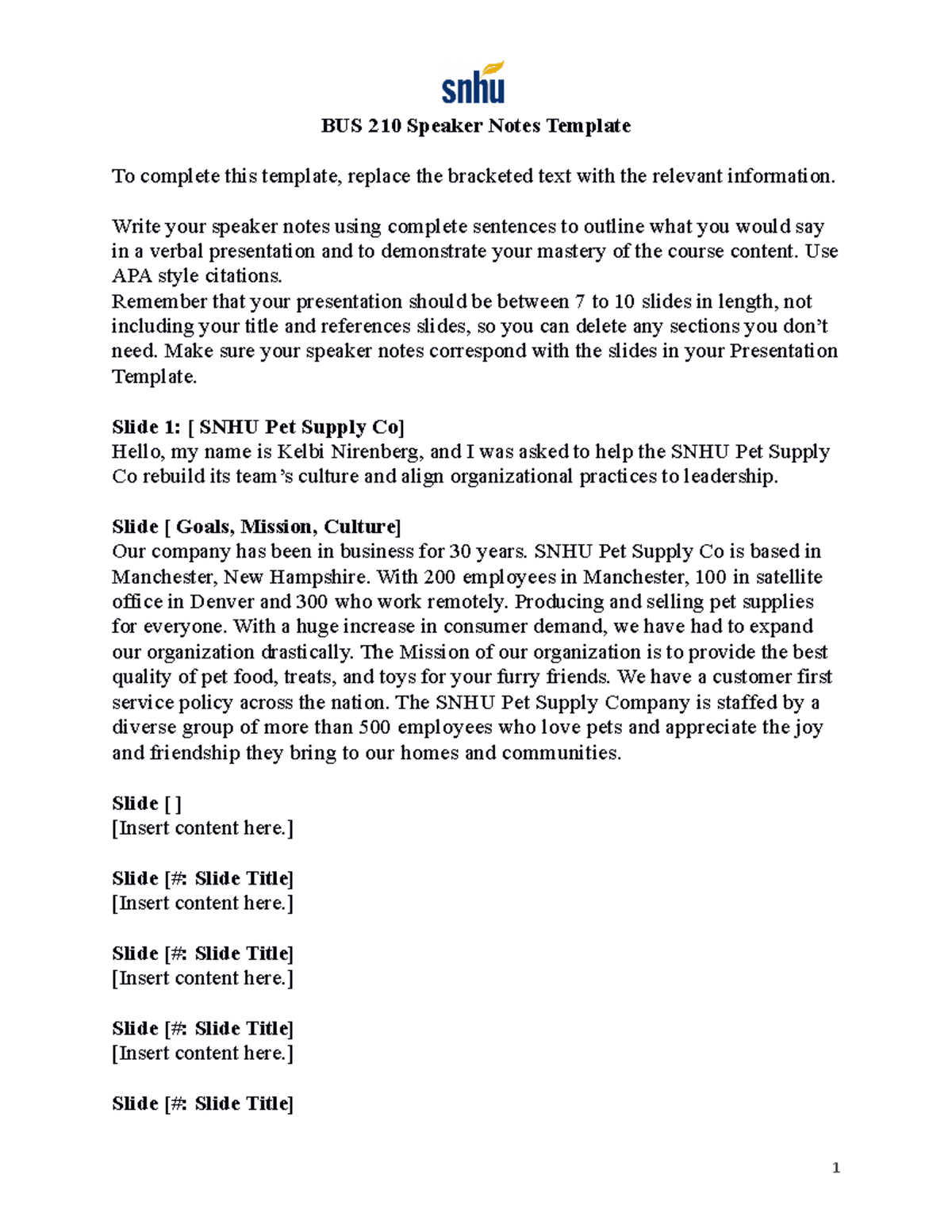 BUS 210 Speaker Notes - BUS 210 Speaker Notes Template To complete this ...