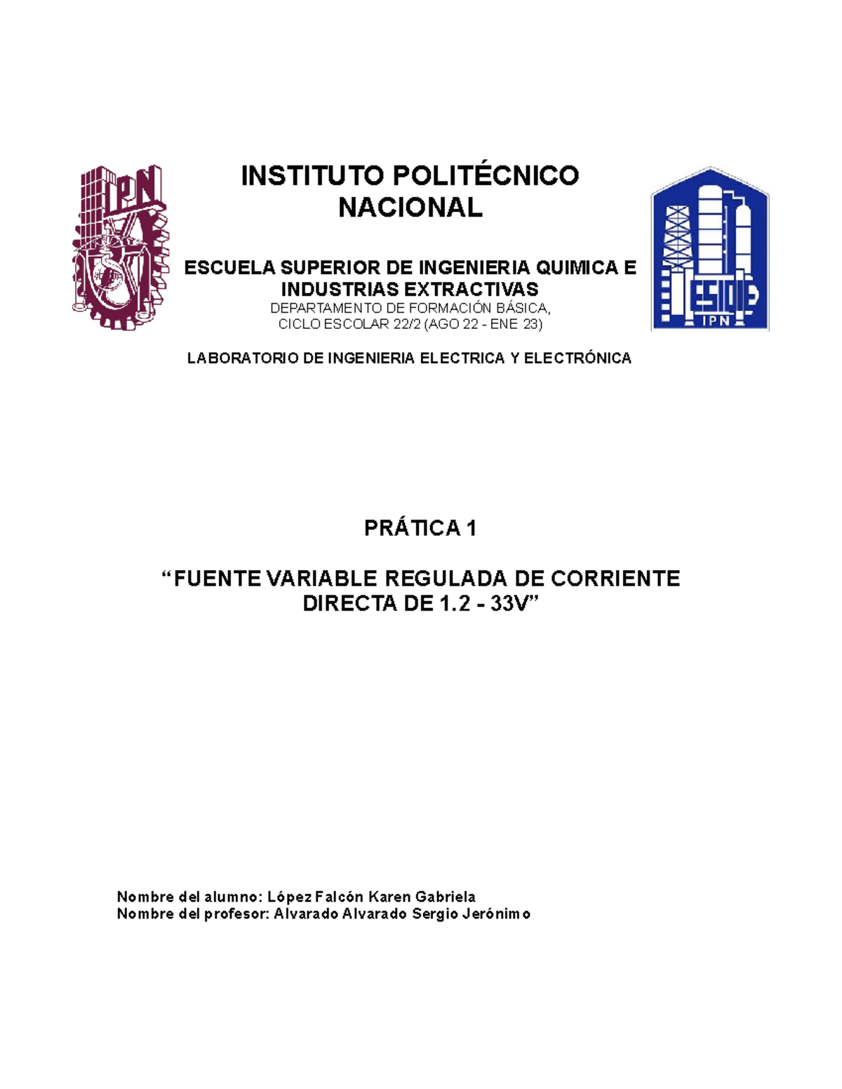Prática 1. Ingenieria electrica - PRÁTICA 1 “FUENTE VARIABLE REGULADA ...
