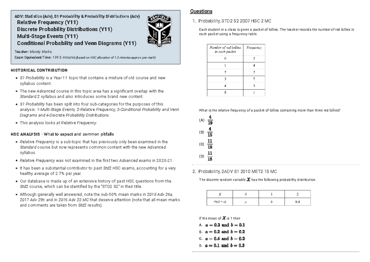 Yr 11 Statistics Revision from Smarter Maths - ADV: Statistics (Adv ...