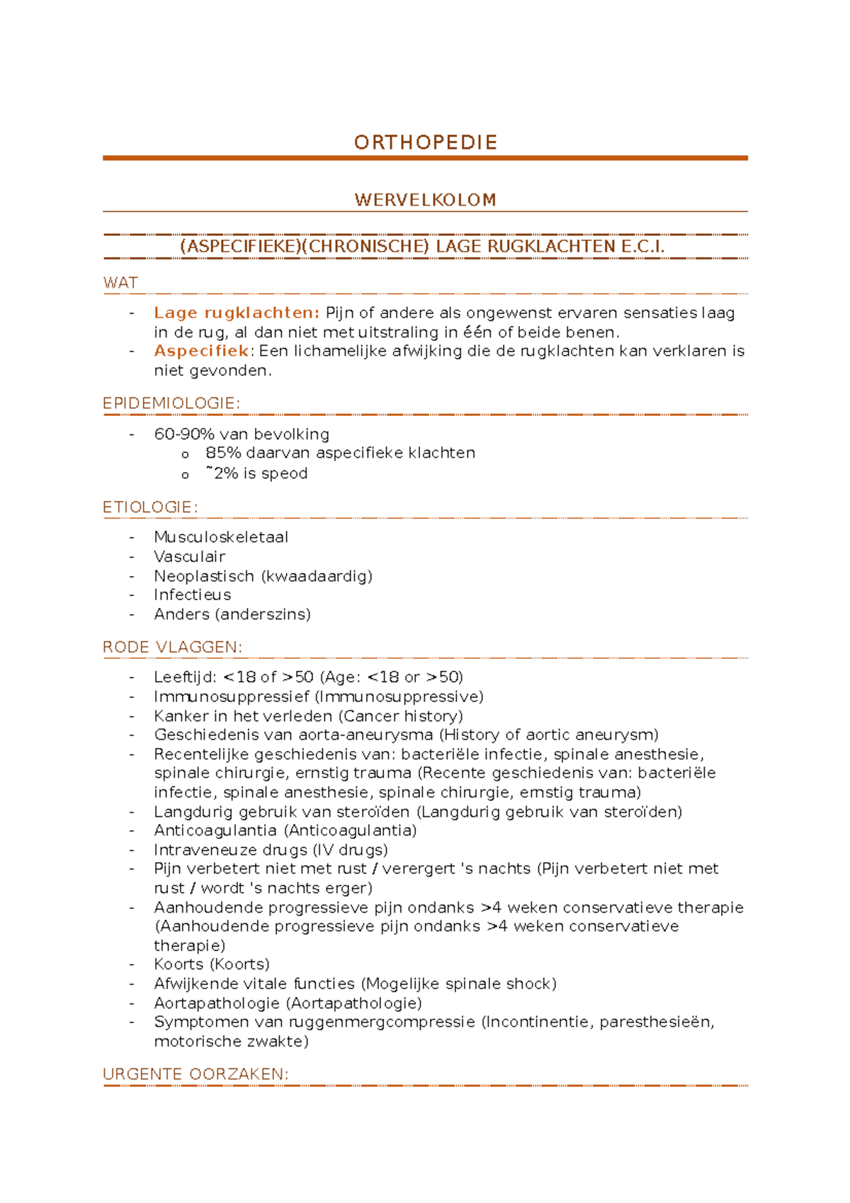 2023-BA- Orthopedie - ORTHOPEDIE WERVELKOLOM (ASPECIFIEKE)(CHRONISCHE ...