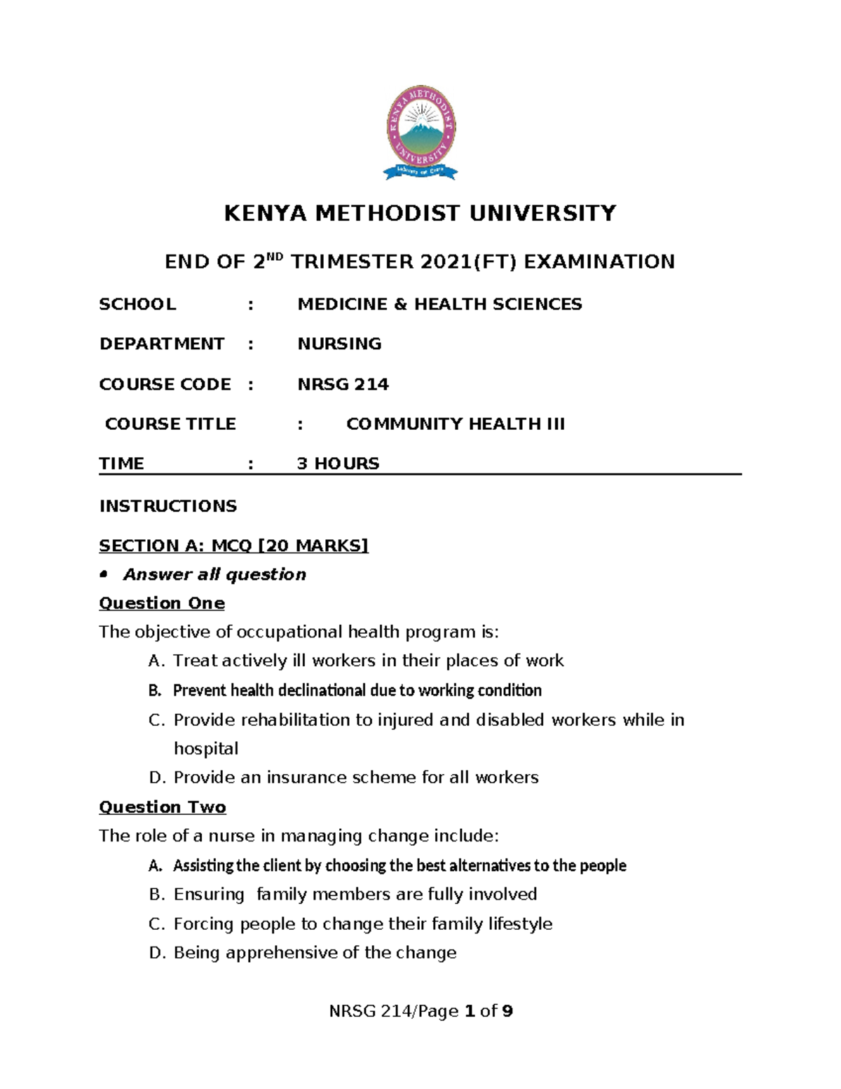 Answered 1 - END OF 2ND TRIMESTER 2021(FT) EXAMINATION SCHOOL ...