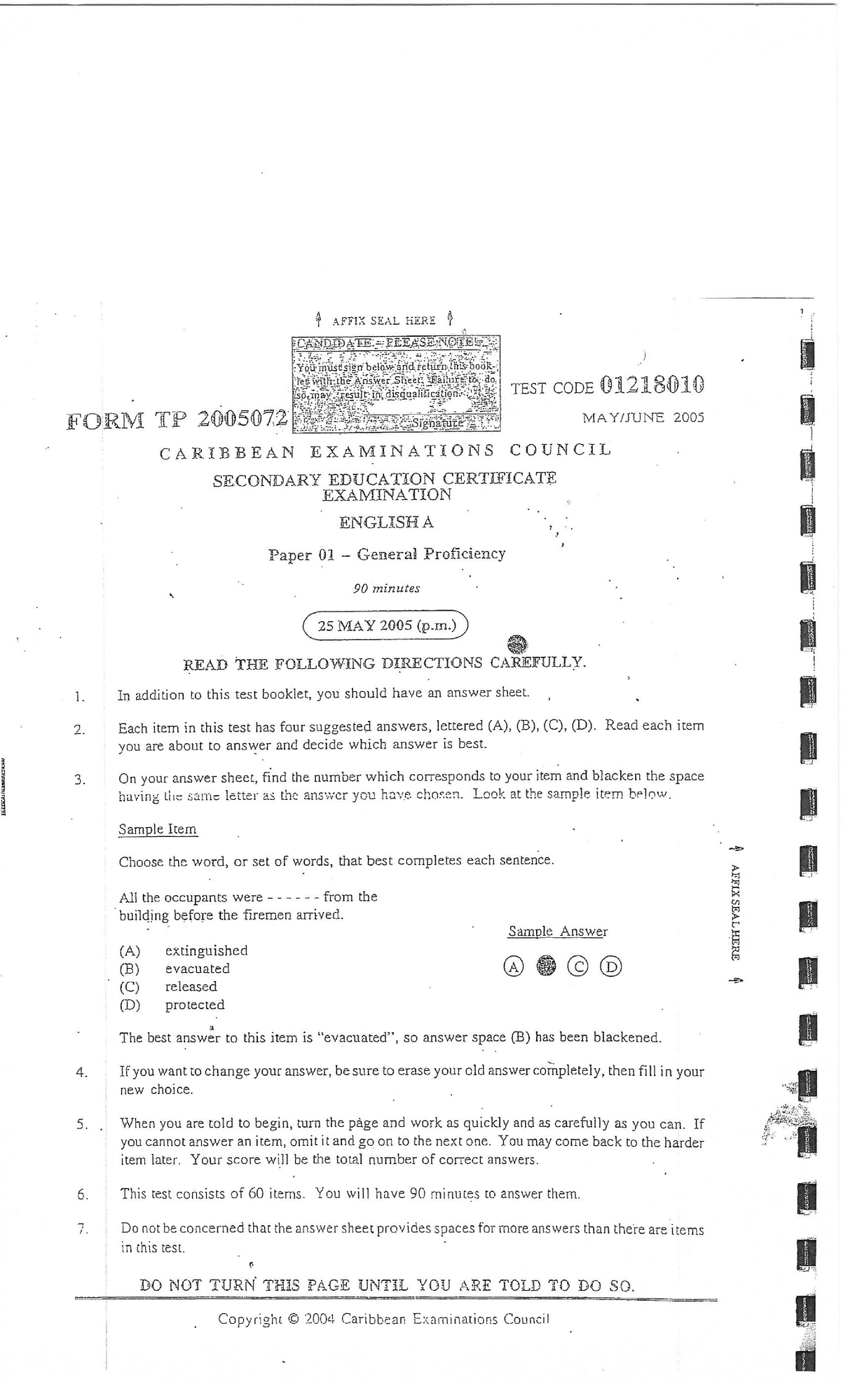 Csec english a p 01 may 2005 - English A - Studocu