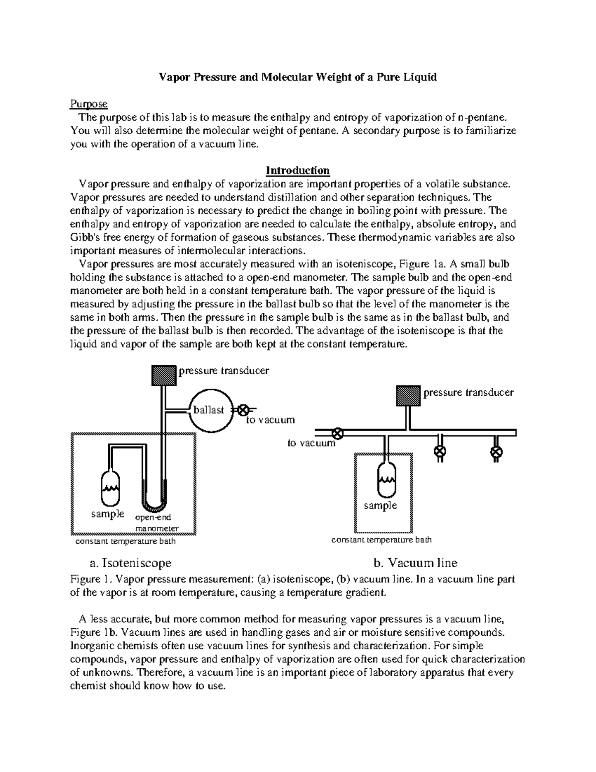 Vapor Pressure - lab report - Vapor Pressure and Molecular Weight of a ...
