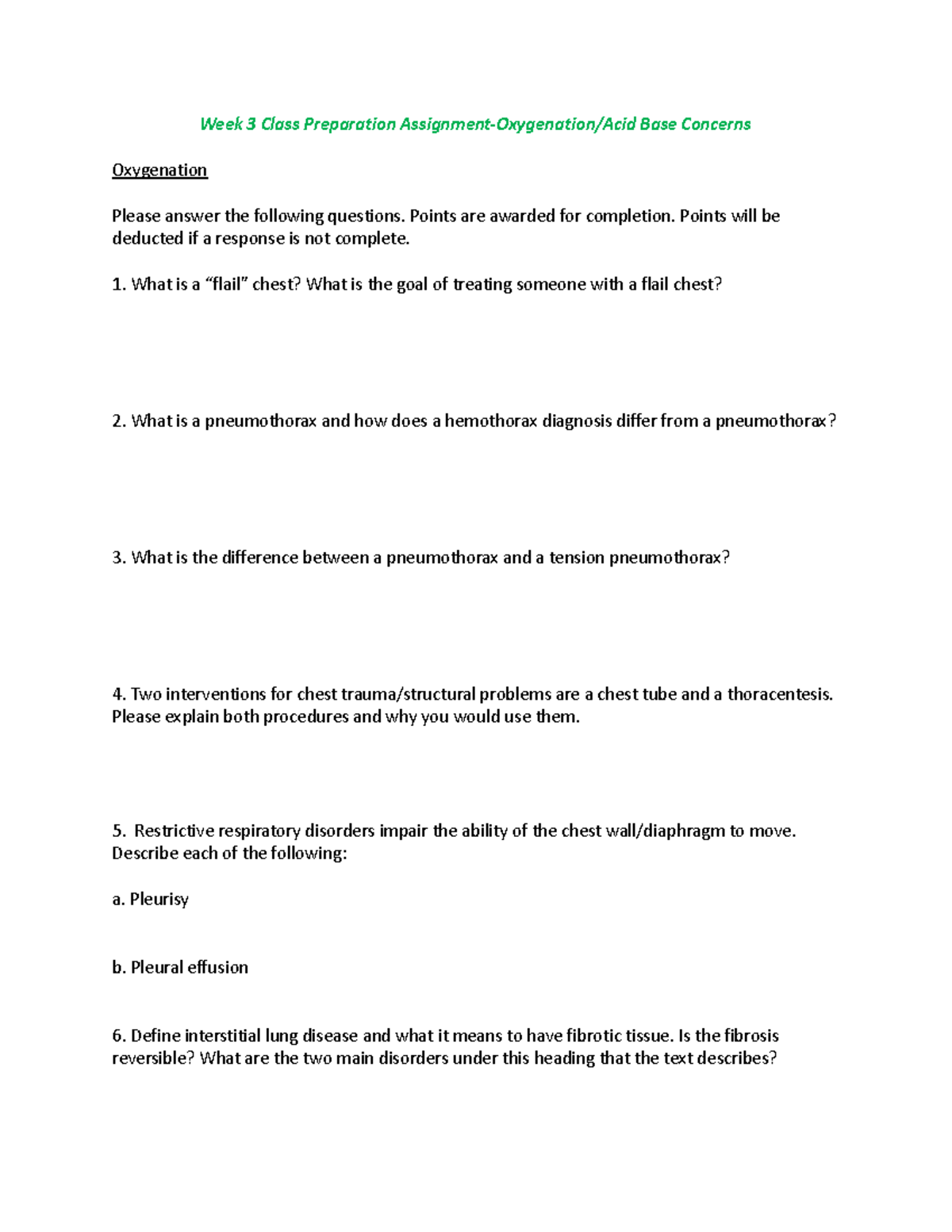 Week 3 Pre-Work Assignment NSG 361 - Week 3 Class Preparation Assignment-Oxygenation/Acid Base ...
