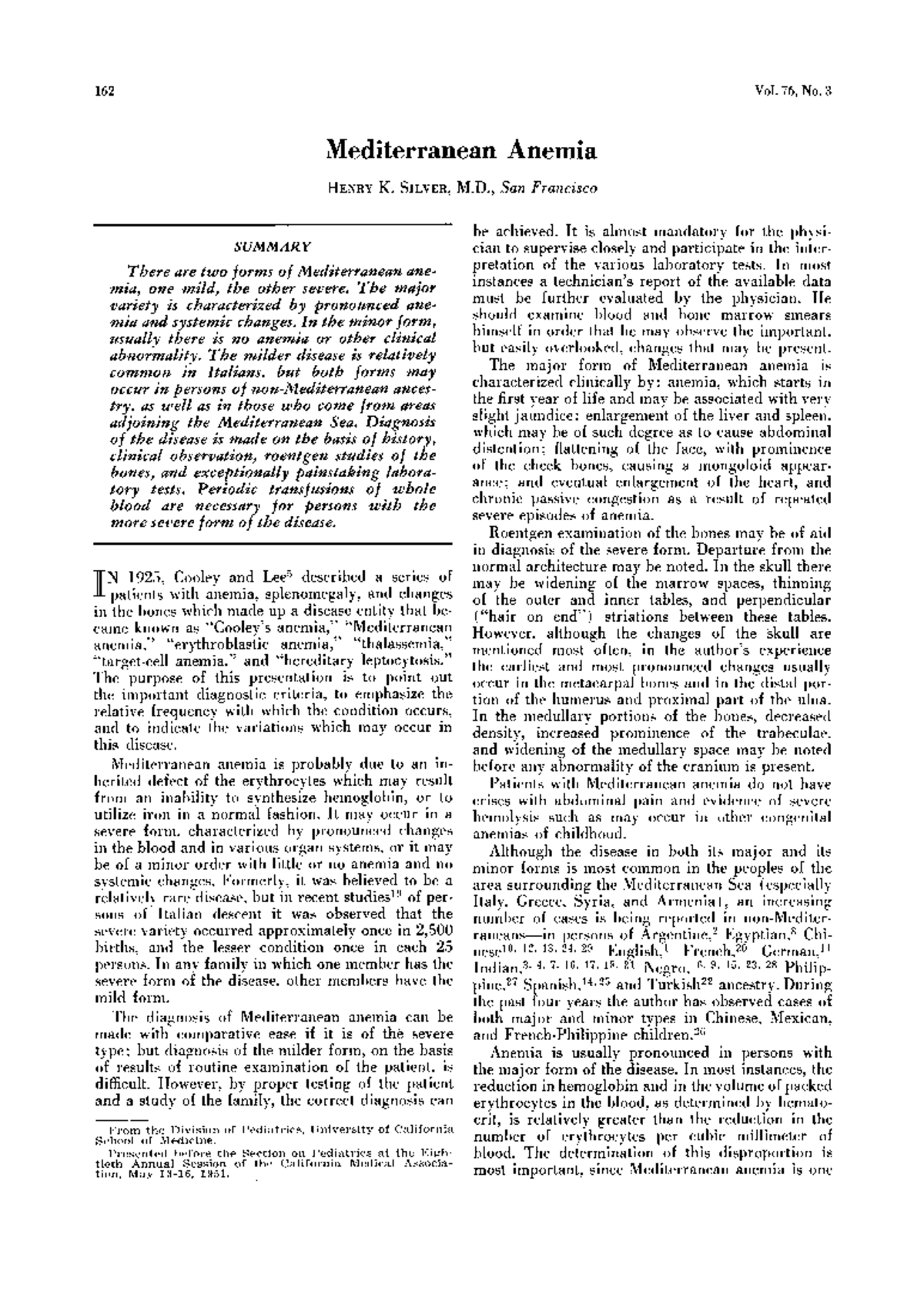 Mediterranean anemia paper - Vol. 76, No. 3 Mediterranean Anemia HENRY ...