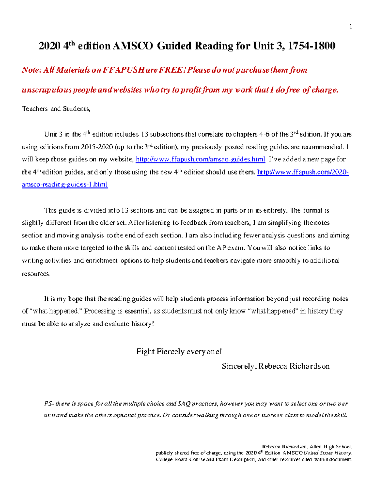 Unit 3 Guided Reading - AMSCO UnIt 3 - Rebecca Richardson, Allen High ...