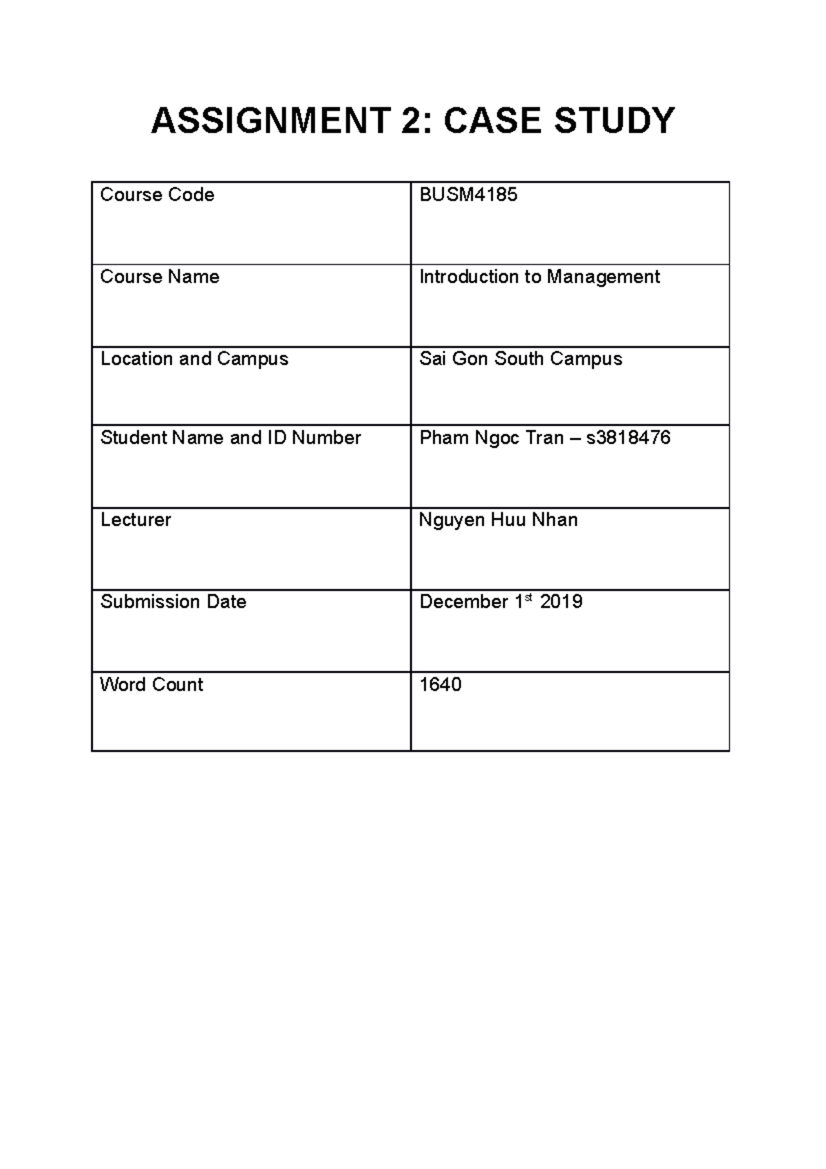 Introduction-to-Management-ASM2 - ASSIGNMENT 2: CASE STUDY Course Code ...