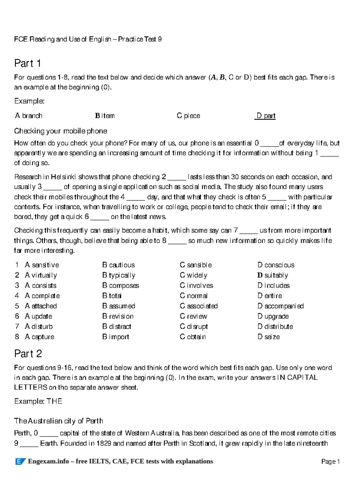 FCE Reading and Use of English - Practice Test 9 - Part 1 For questions ...