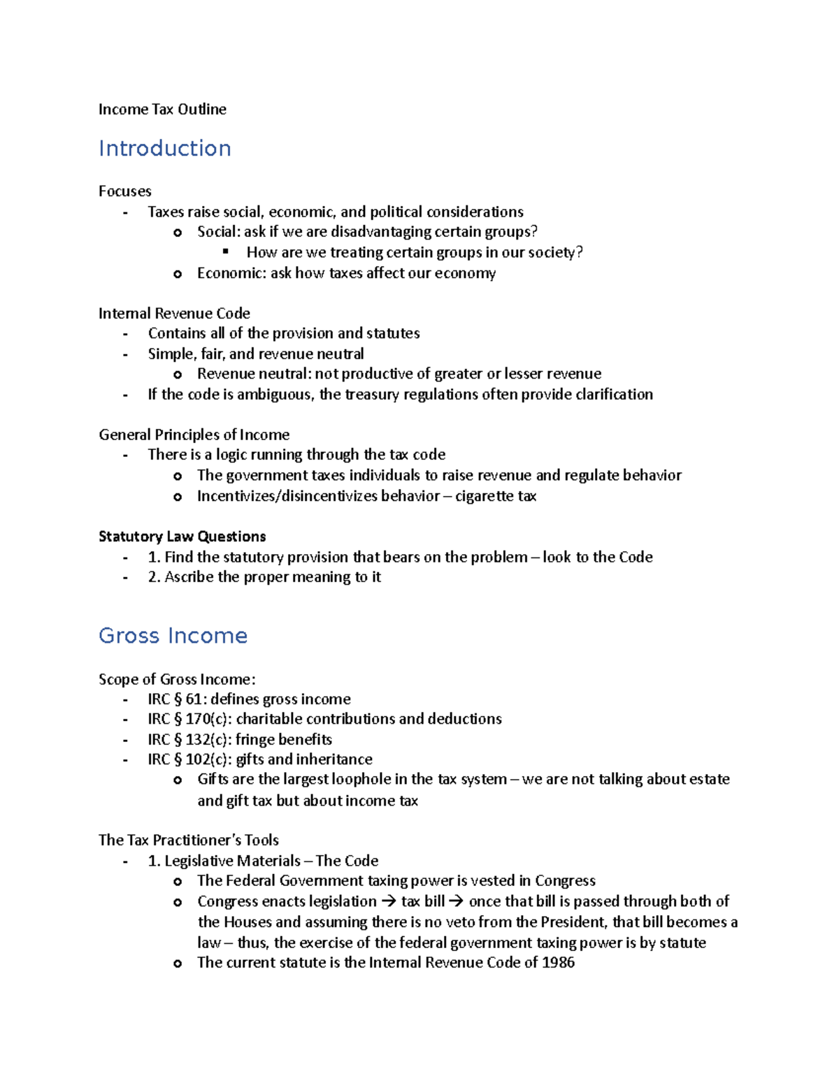 Income Tax Outline - Income Tax Outline Introduction Focuses - Taxes ...