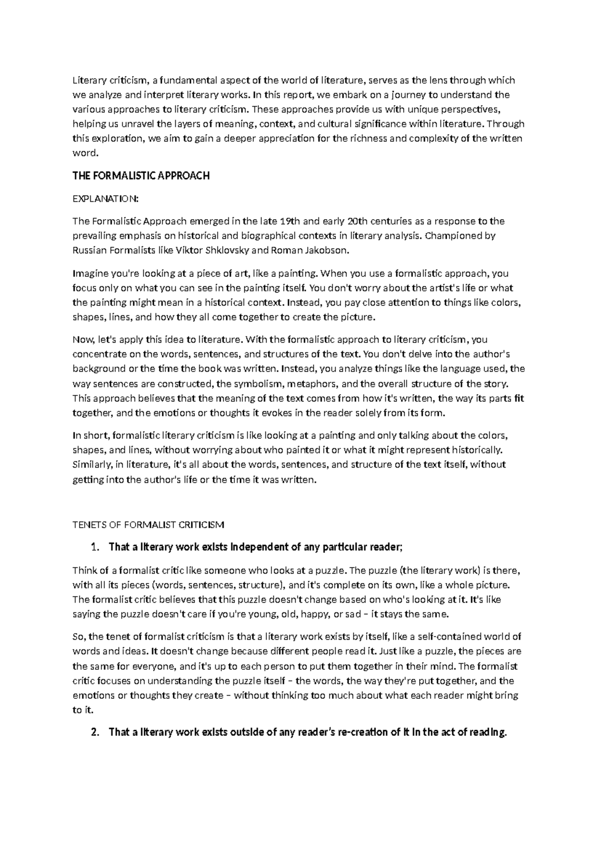 Formalist Approach - Literary criticism, a fundamental aspect of the ...