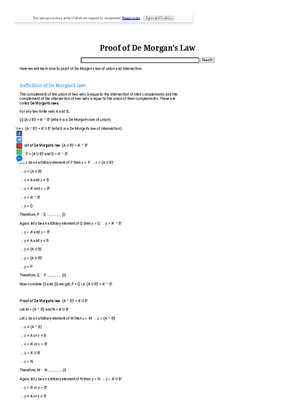 Proof of De Morgan’s Law Definition of De Morgan’s Law Examp - Proof of ...