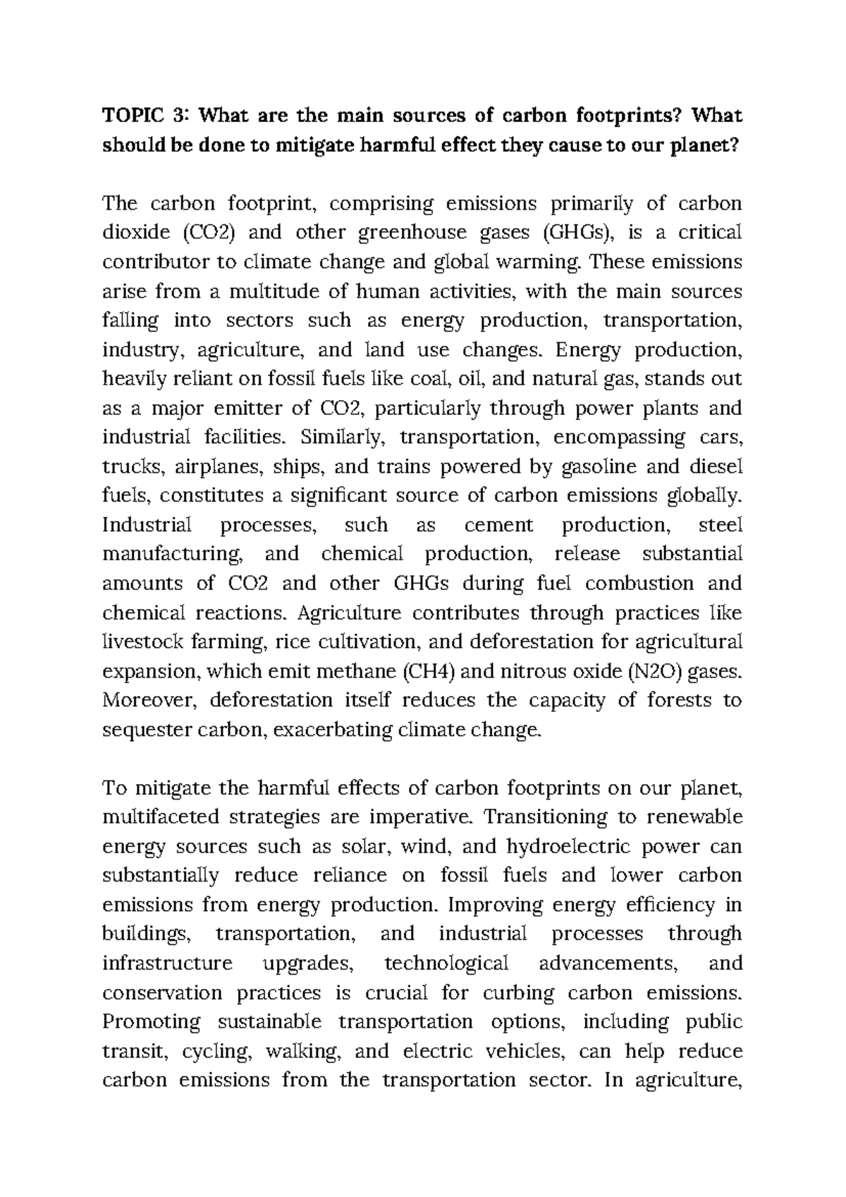 Topic 3 - 1232123 - TOPIC 3: What are the main sources of carbon ...