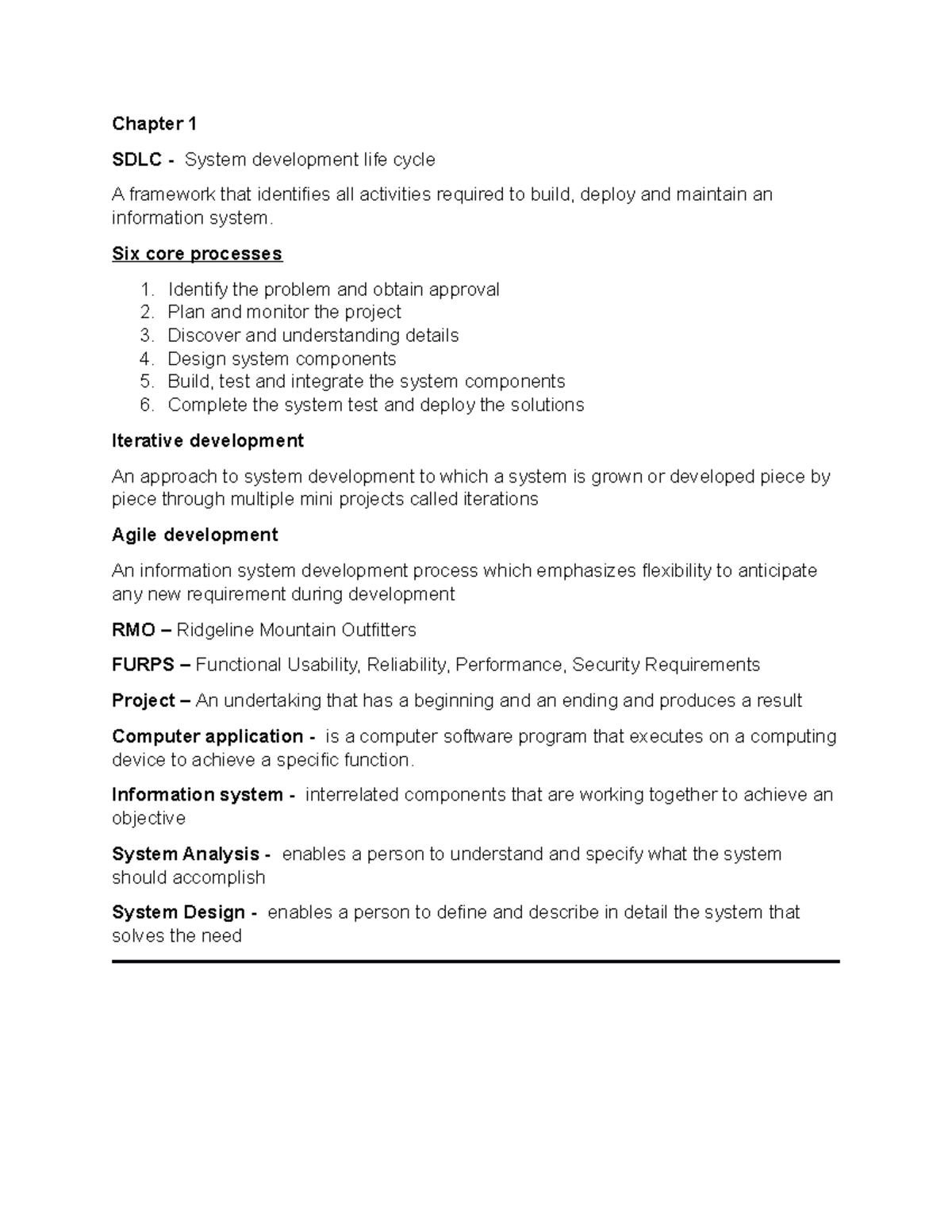 Exam - Notes - Chapter 1 SDLC - System development life cycle A ...
