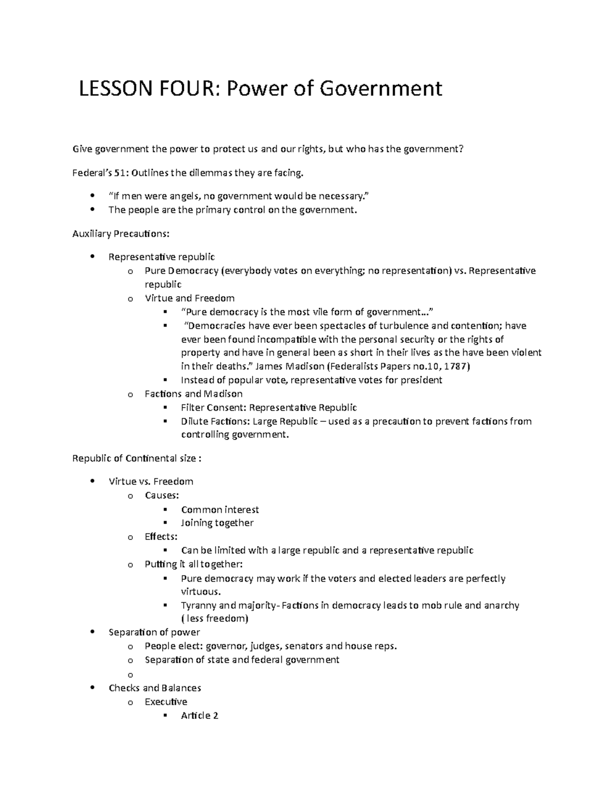 Lesson Four - Power of Gov't - LESSON FOUR: Power of Government Give ...