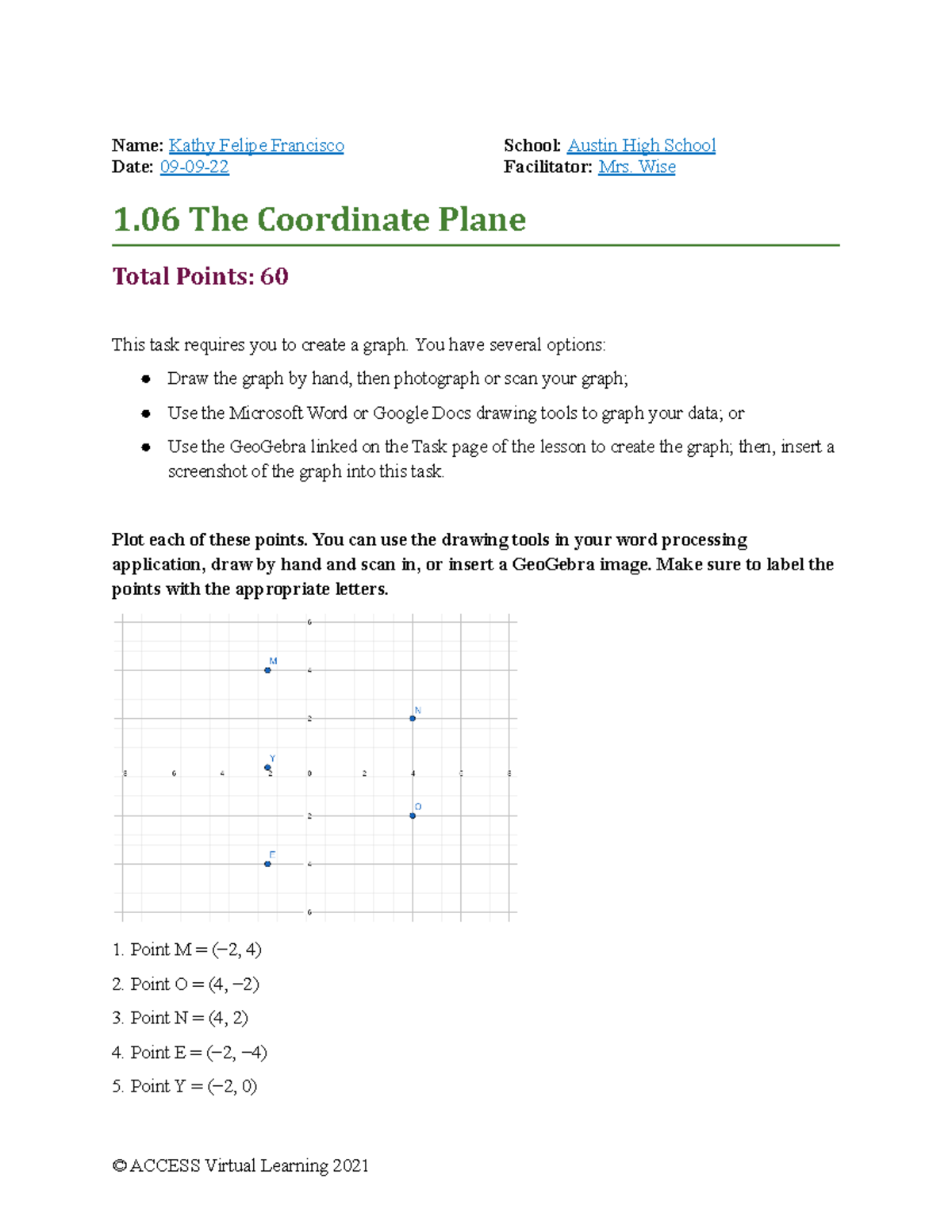 01-06 task - This is an virtual assignment about the coordinate plane ...