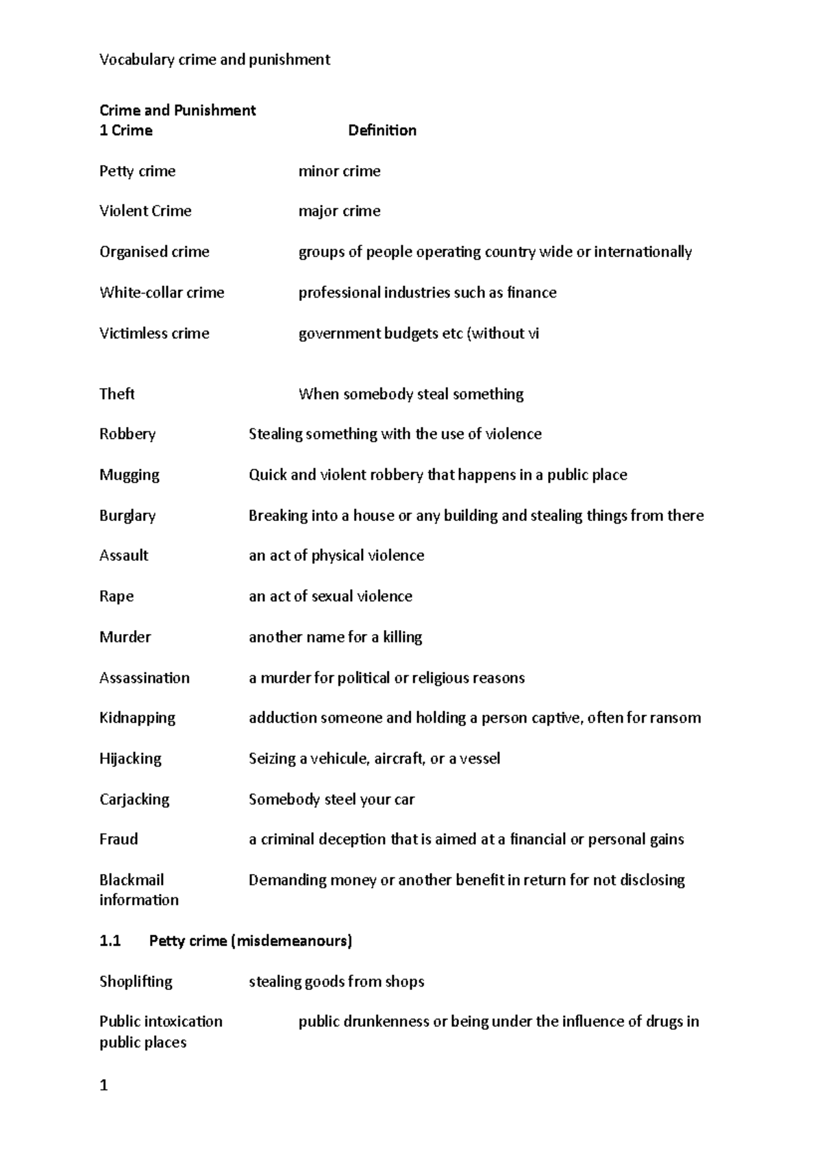 Vocabulaire du crime - Anglais - USMB - Studocu