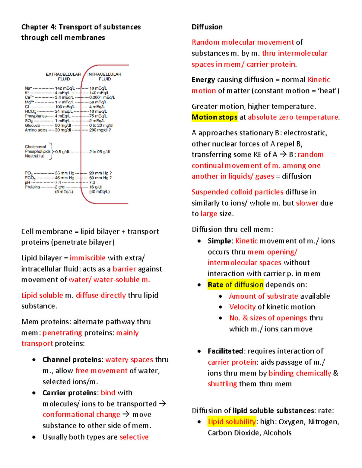 Physiology chapter 4 - Transport of Substances through cell membrane ...
