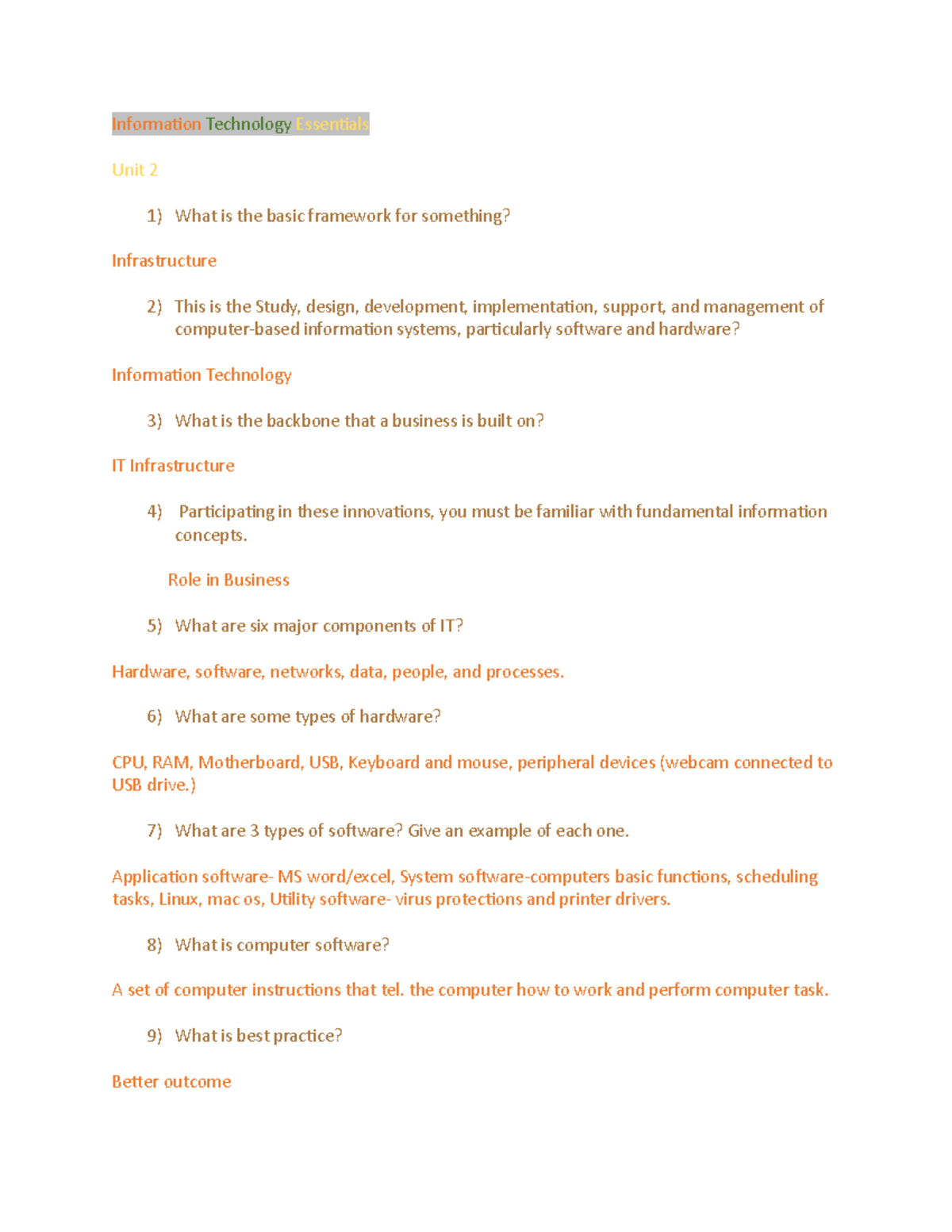 Information Technology Essentials - ntal information Role in Business 5 ...