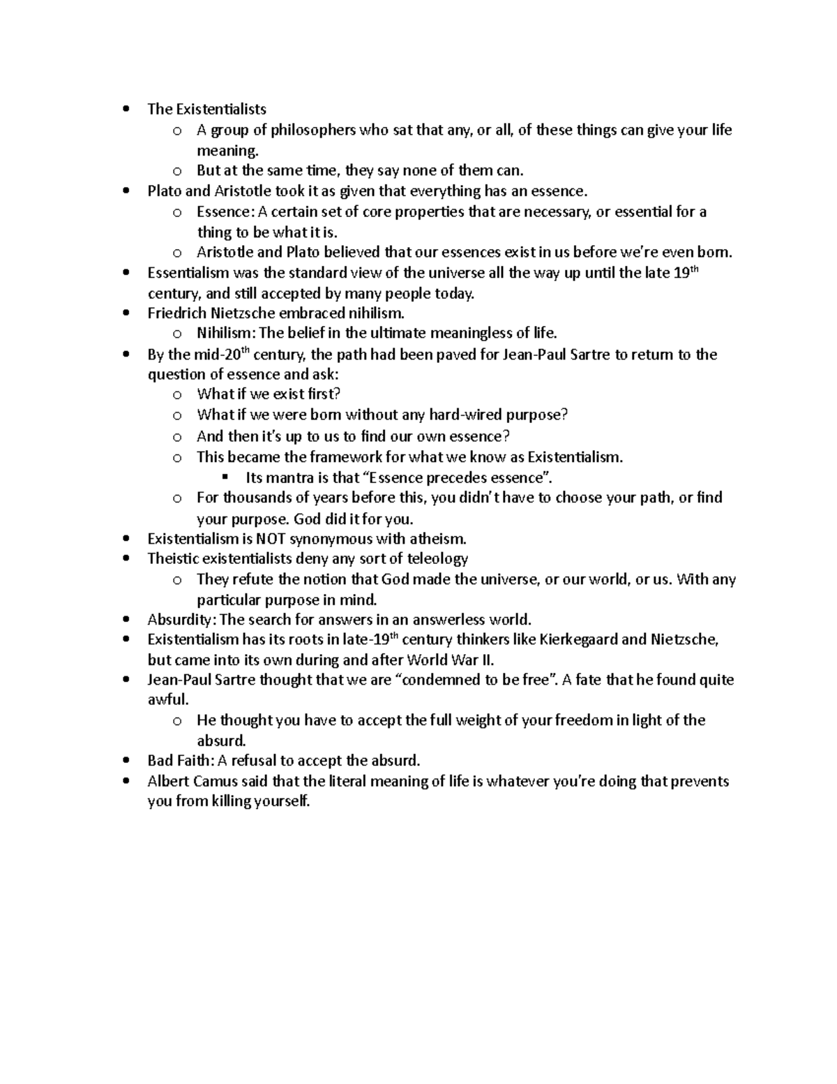 HUM211-12 Existentialism Notes - The Existentialists o A group of ...