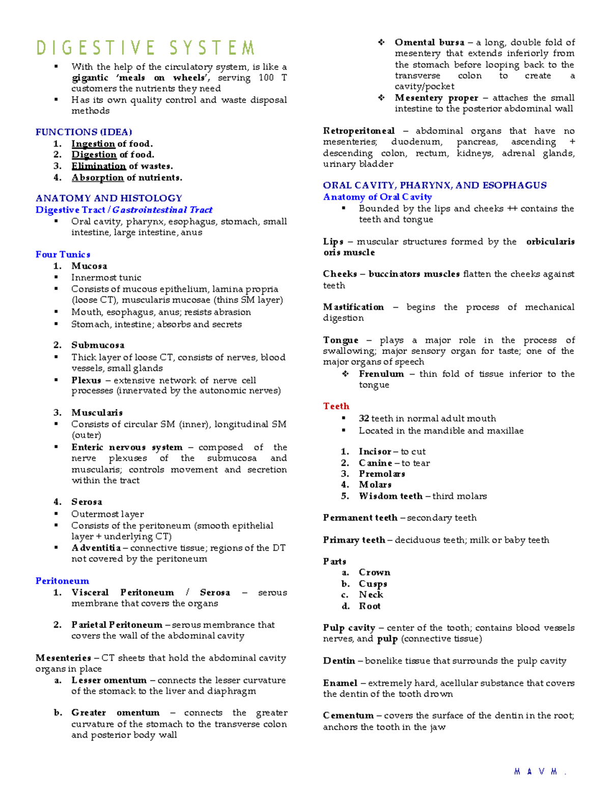 Digestive System - Nursing Note - D I G E S T I V E S Y S T E M With ...